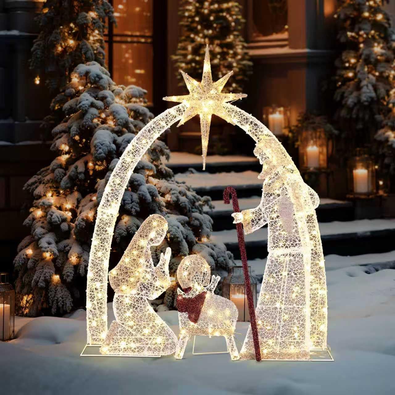 Amazon.com: LuxenHome 4FT Outdoor Christmas Nativity Scene, 2D Lighted ...