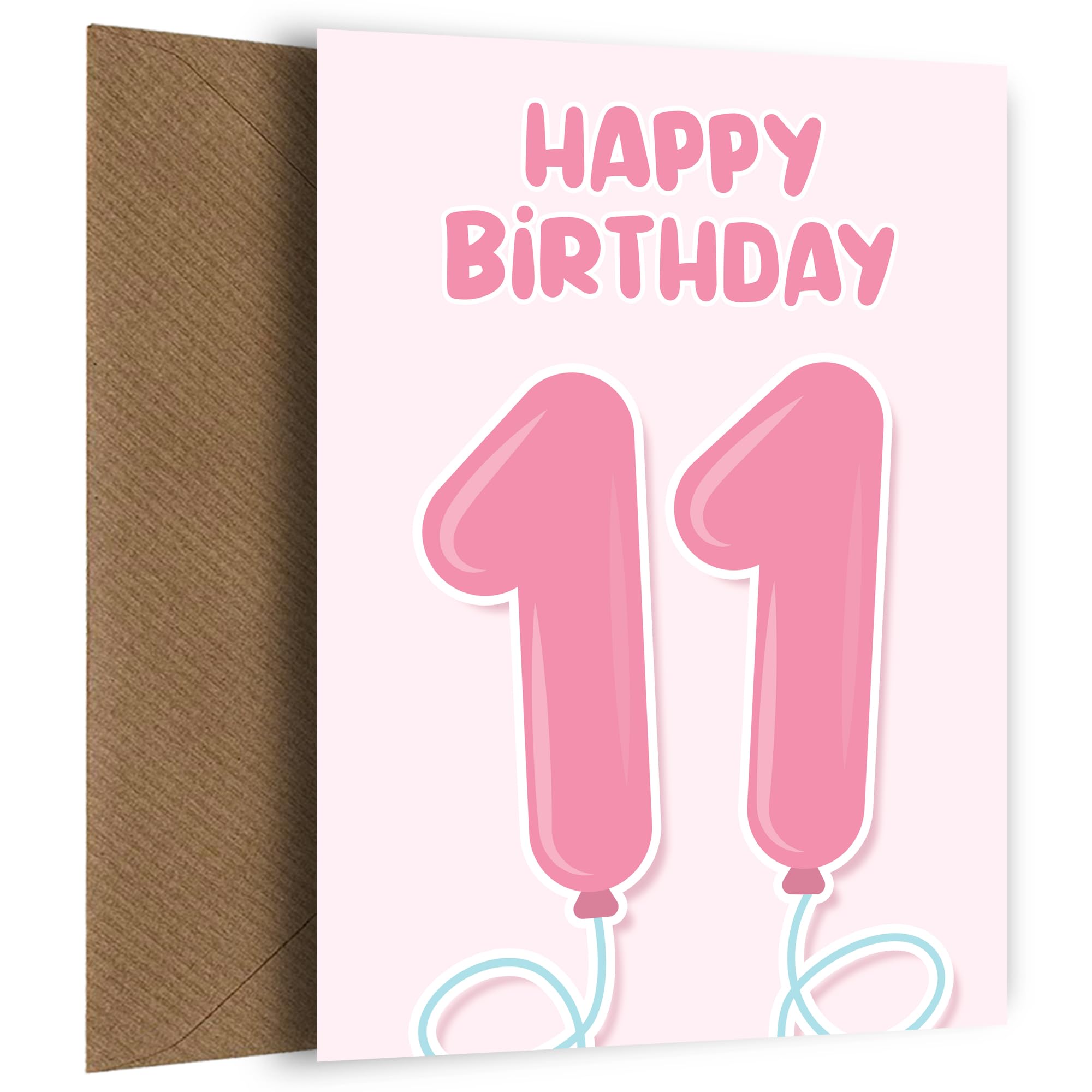 11th Birthday Card for Girls - Pink Balloons - 11 Year Old Girl Bday ...