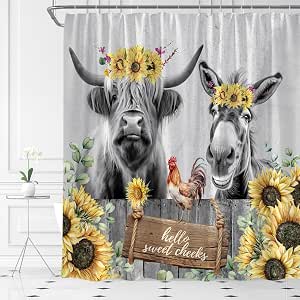Amazon.com: ASVEAS Funny Highland Cow Donkey Shower Curtain Farmhouse ...