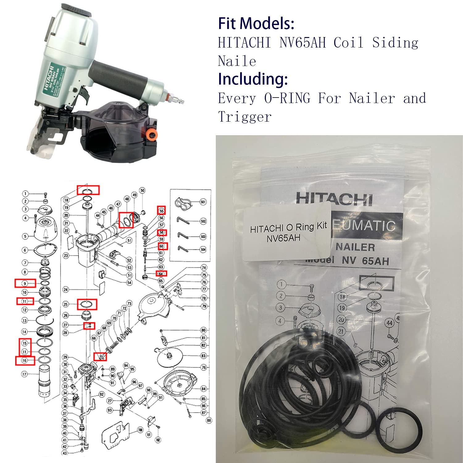 Generic Replacement Parts Hitachi NV45AB Roofing Nailer Rebuild Kit ...