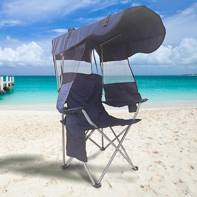 Amazon.com: PLKO Camping Chairs with Canopy, Portable Quad Lawn Chair ...