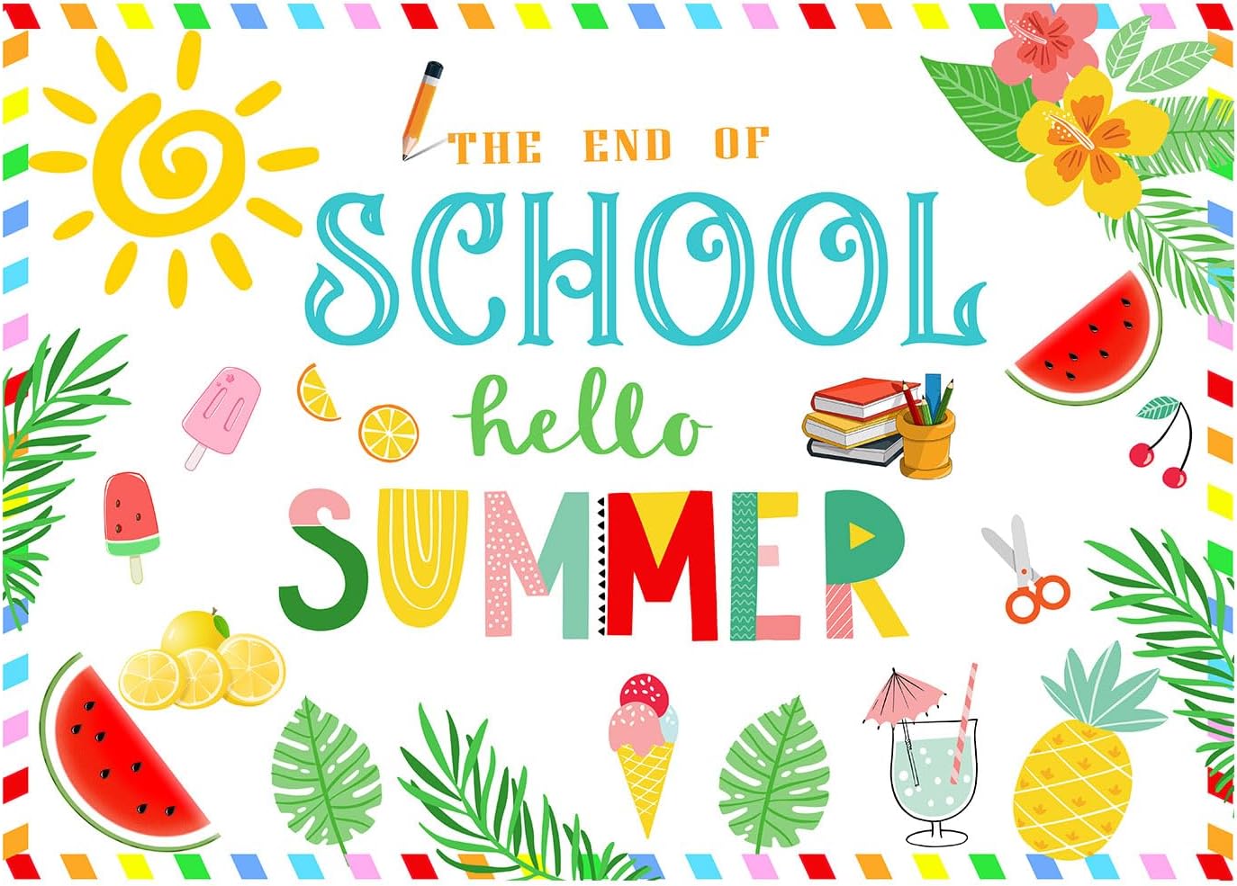 Amazon.com : White End of School Backdrop Hello Summer Background ...
