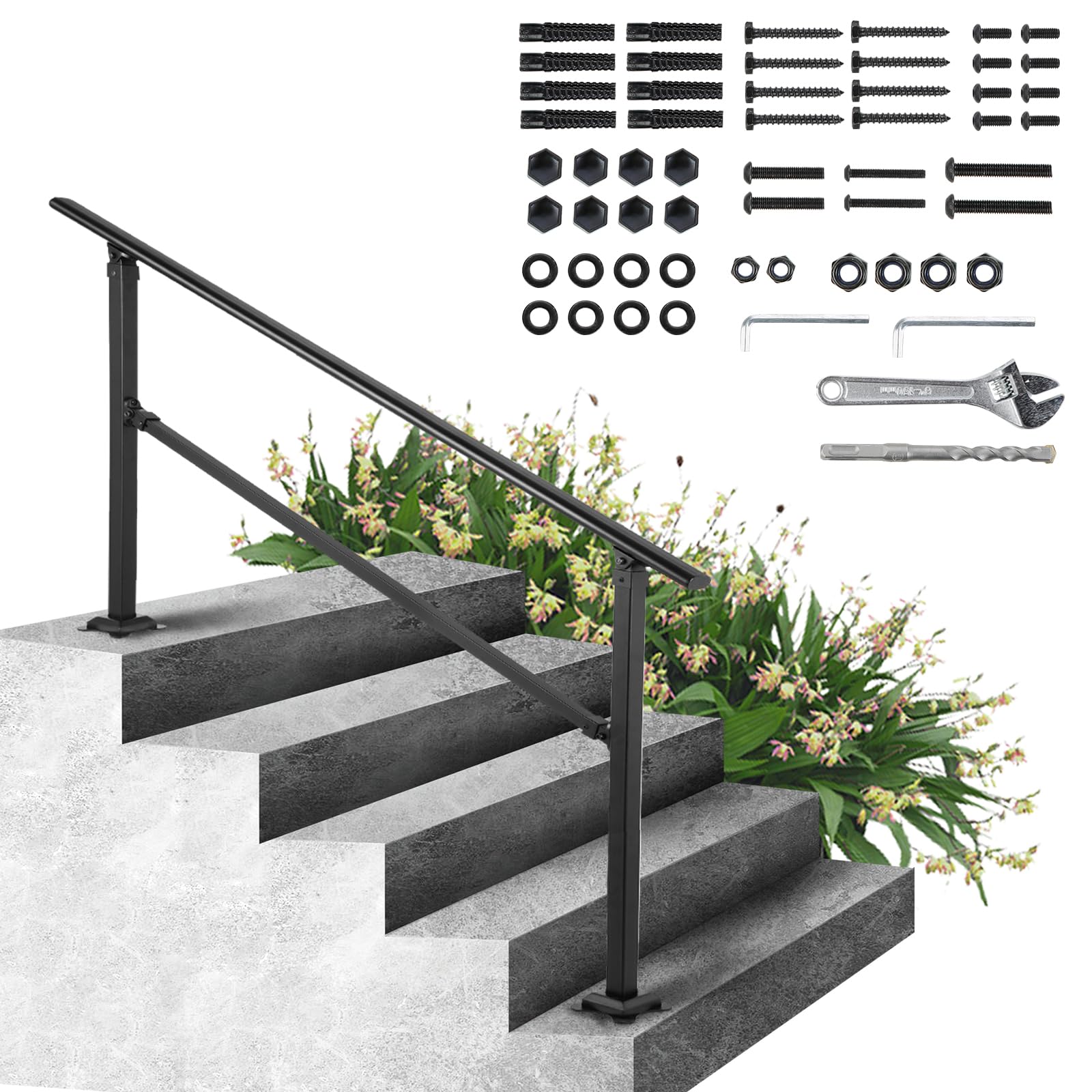 Vevor Handrail For Outdoor Steps 4 5 Steps Outdoor Handrail ...