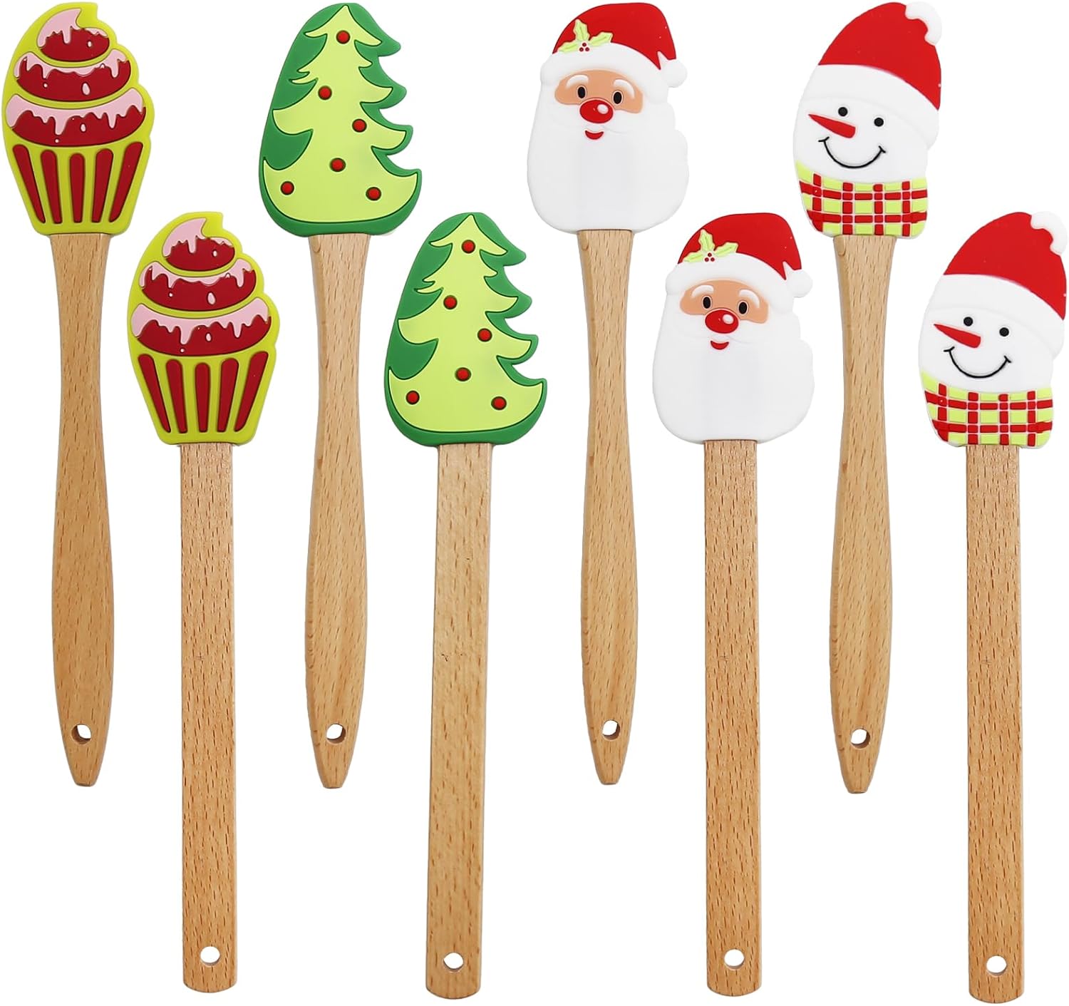 Amazon.com: 8PC Christmas Silicone Spatula Set - Santa Design Wood ...
