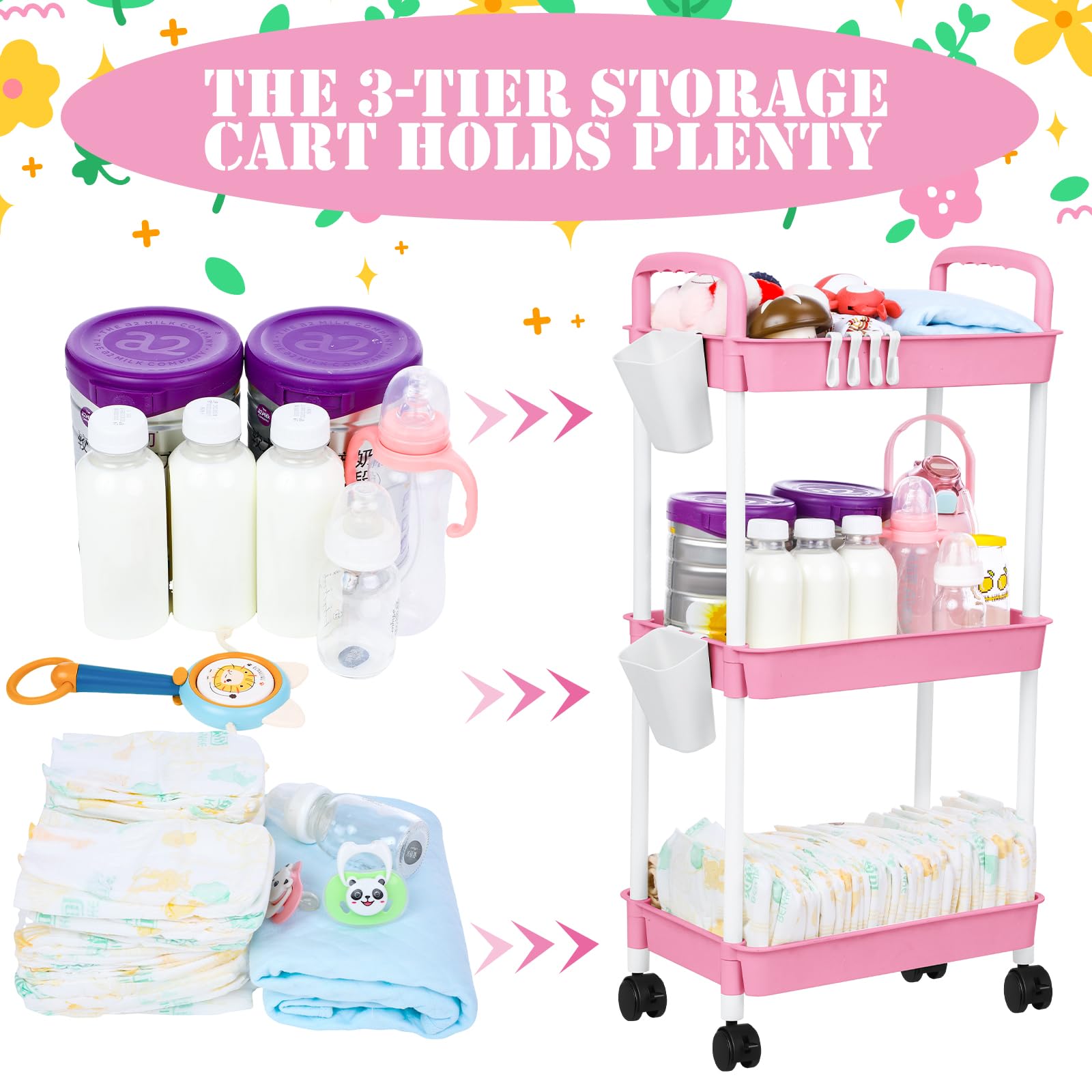 Snapklik.com : Ripeng 3 Tier Diaper Caddy Movable Baby Diaper Cart ...