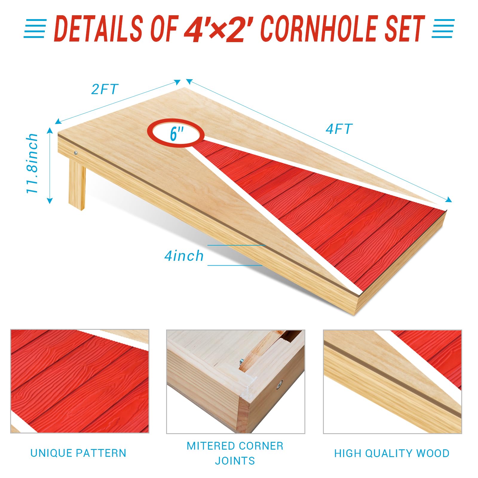 Cornhole Boards Corn Hole Game: 4' x 2' / 3' x 2' Solid Wood Cornhole ...