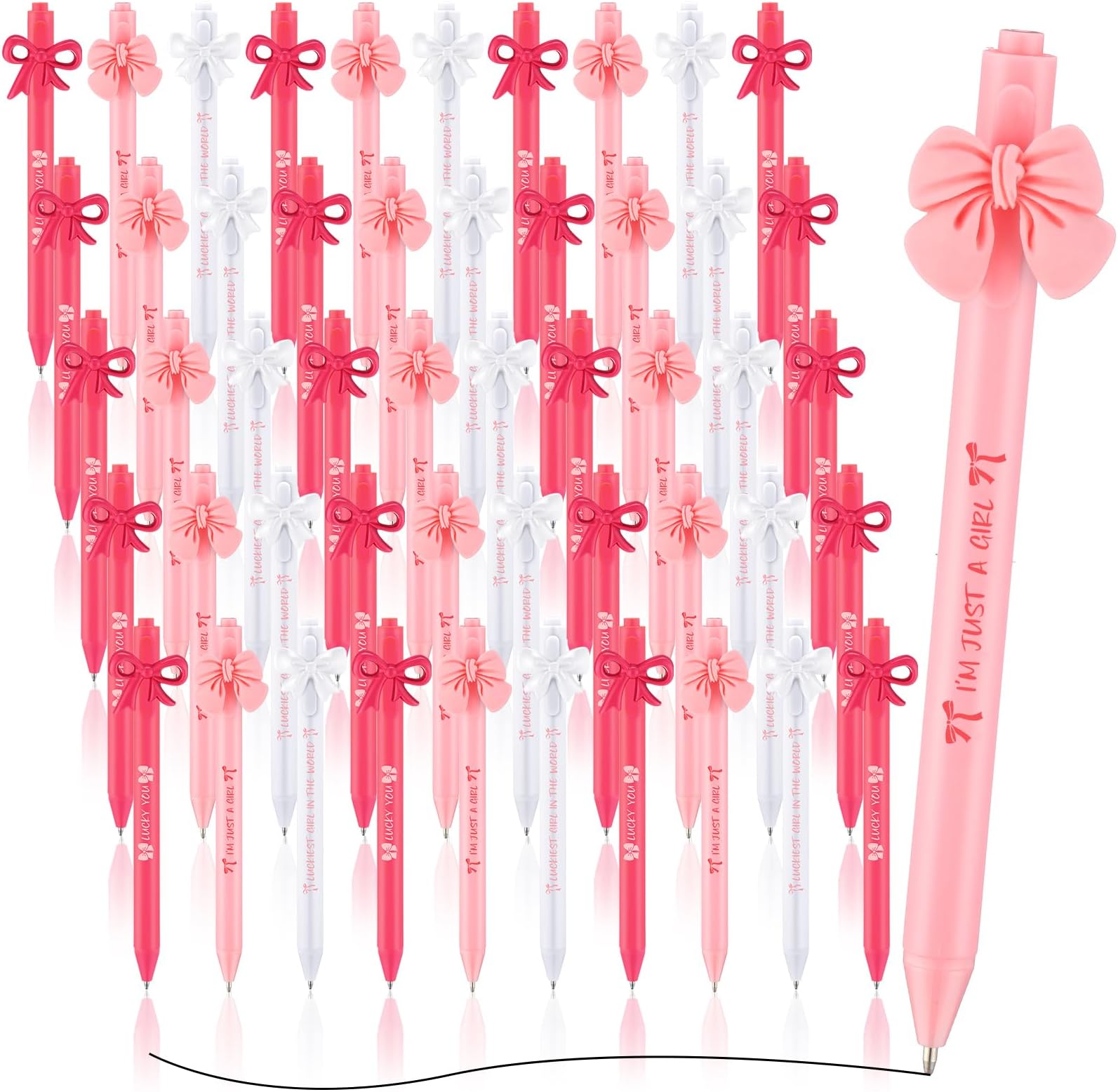 Amazon.com: Sayglossy 48 Pcs Coquette Bow Ballpoint Pens Pink White Bow ...