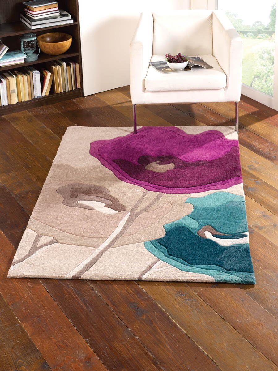 Amazon.com: Infinite Mod Art Poppy Flowers Teal/Purple Floral Rug 80X150