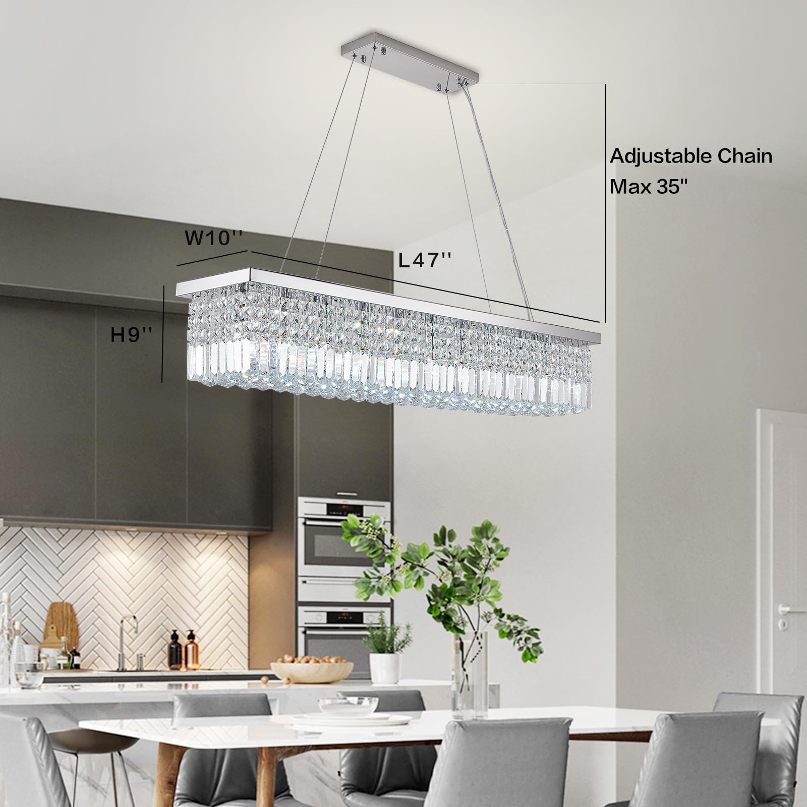 Snapklik.com : PAFRUMGE Rectangle K9 Crystal Chandelier L47 11 Light Large Modern Rectangular ...