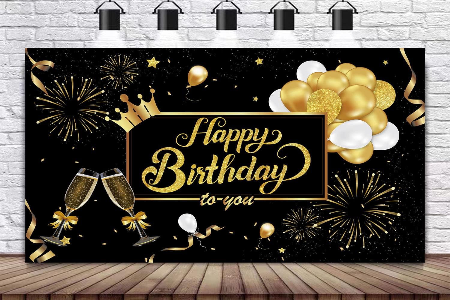 WANBY Birthday Banner Black Gold Happy Birthday Banner Party Decoration ...