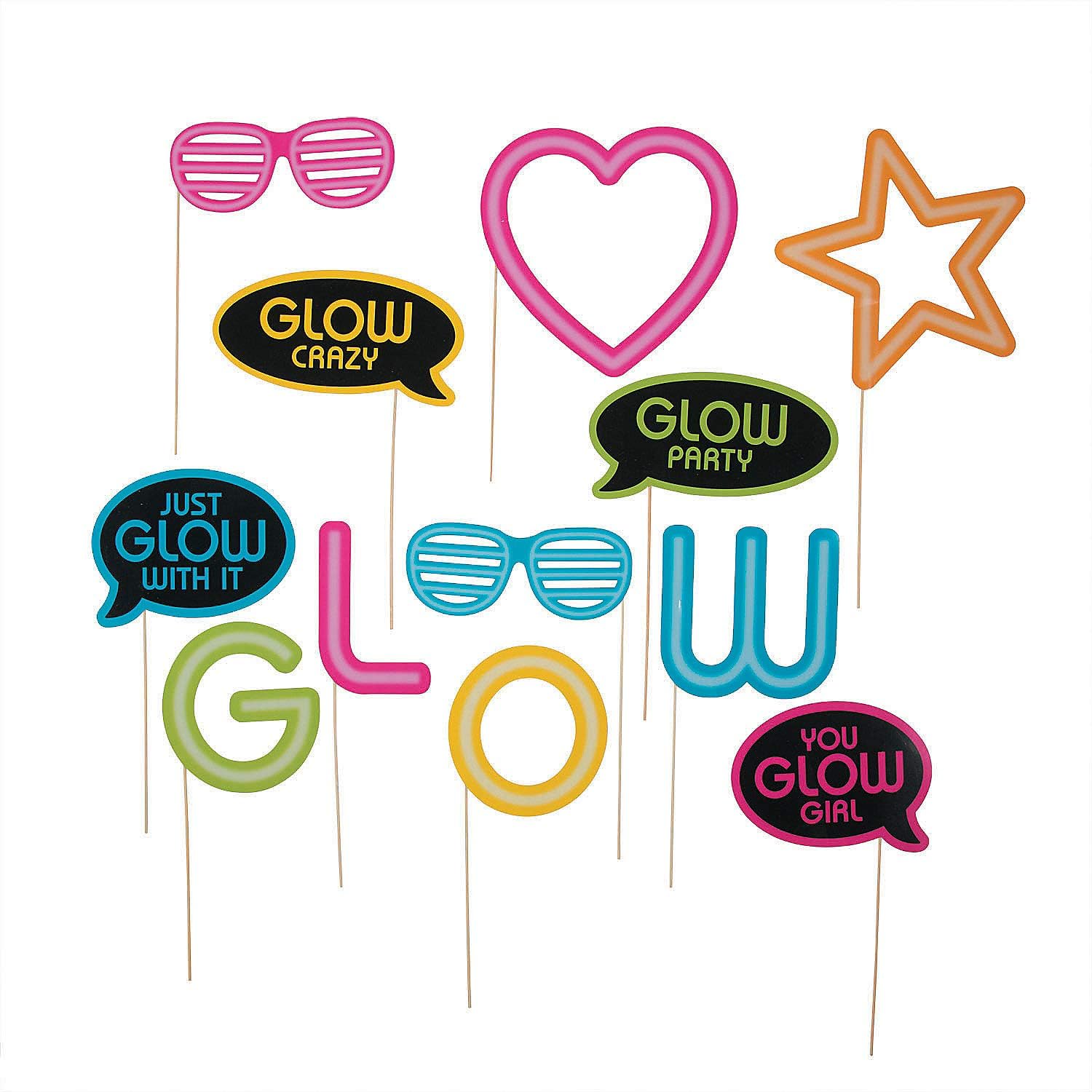 Amazon.com: Neon Glow Party Photo Booth Props - 12 Pieces - Glow and ...