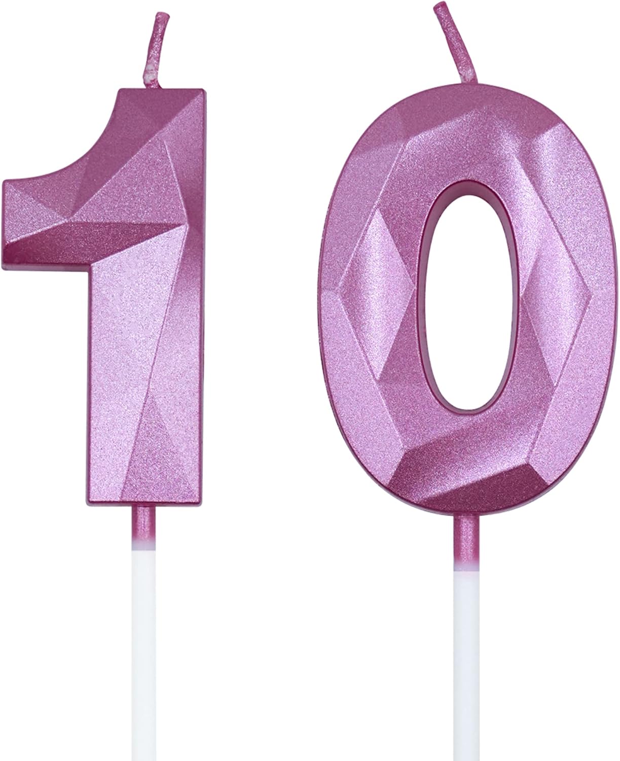 Amazon.com: 10th Birthday Candles for Cake, Pink Number 10 3D Diamond ...