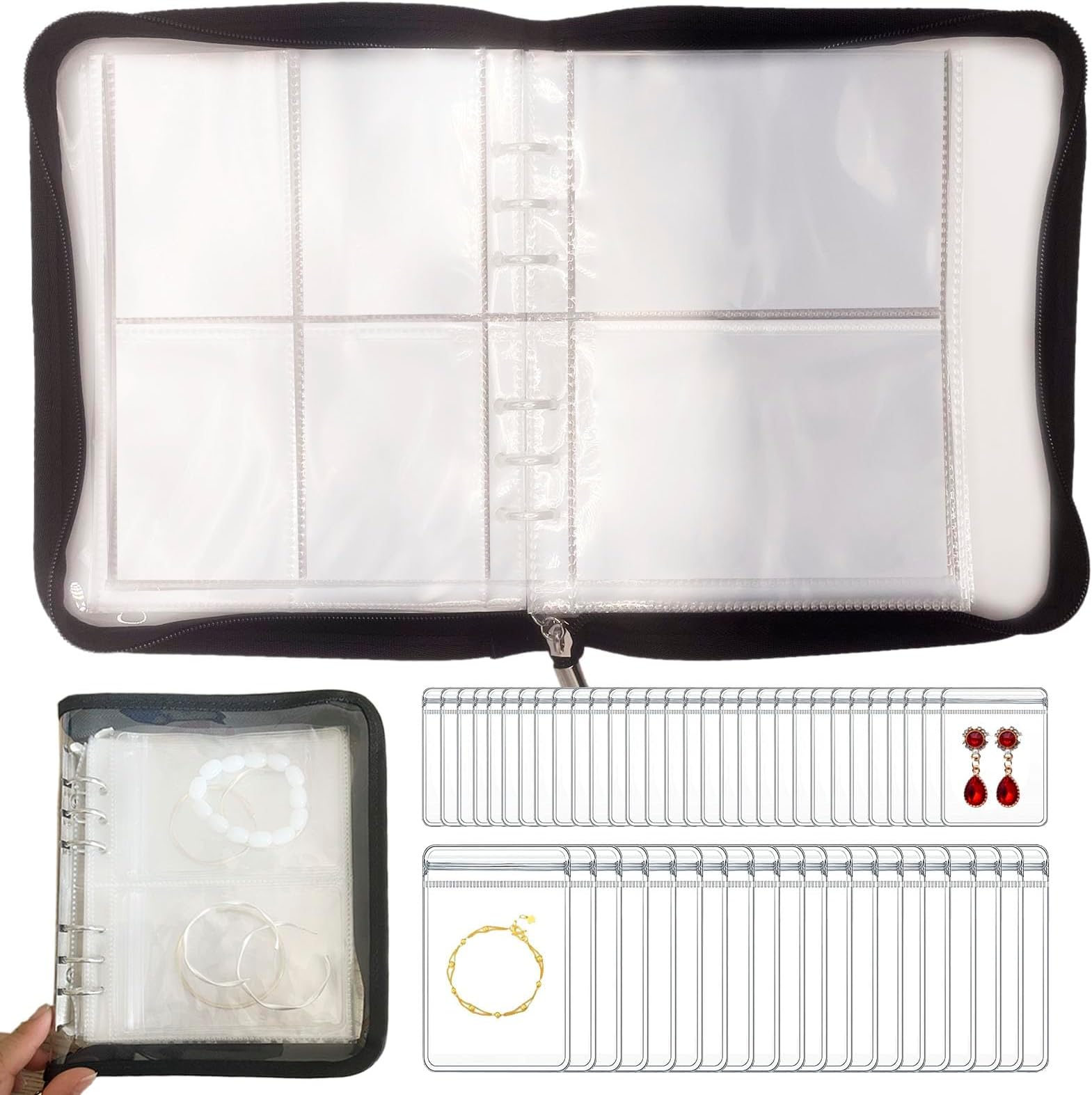 Amazon.com: Wensdr Transparent Jewelry Storage Book 288 Grids with 100 ...