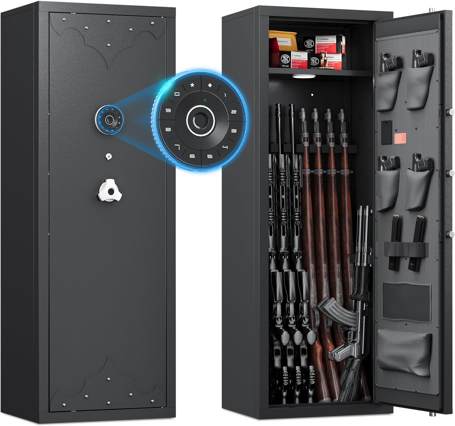 Amazon.com: KILISTEELS 5 Gun Safe with 3 Pistol Pouches,Large Biometric ...