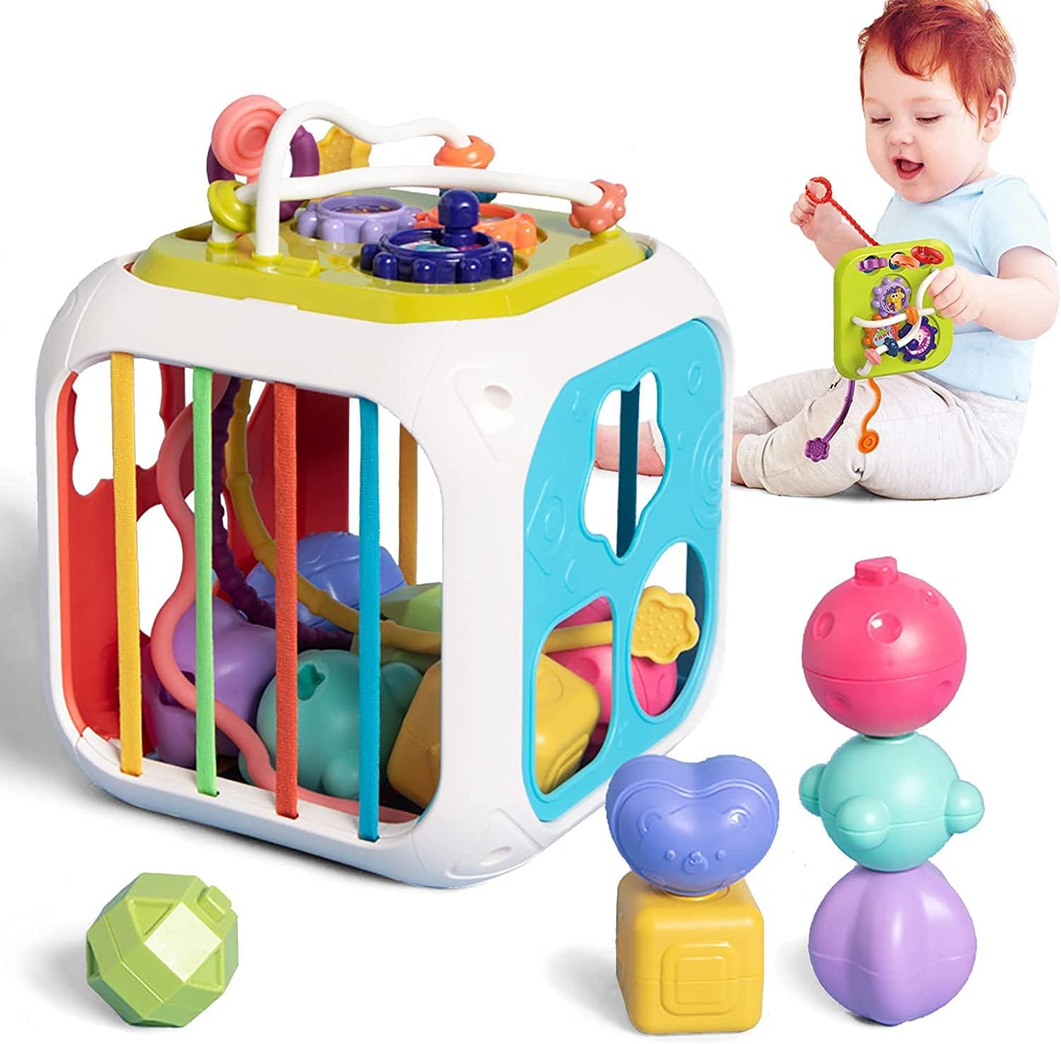 Amazon.com: LOEVERY 7 in 1 Activity Cube for Baby, Sensory Montessori ...