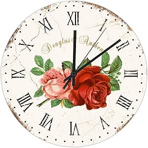 Amazon.com: Vintage Pink Rose Wall Clock Roman Numerals Wooden Clock ...