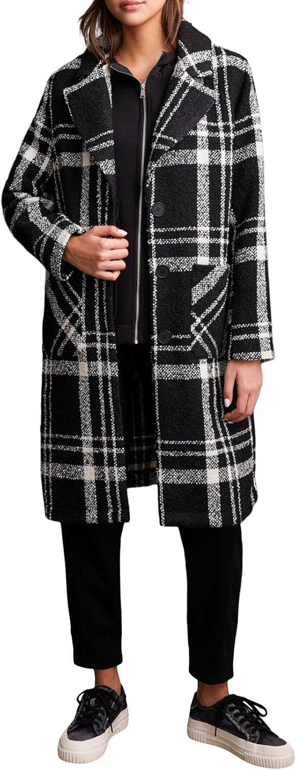 Amazon.com: Tribal Women's Texture Boucle Plaid Duster Button-up Coat ...