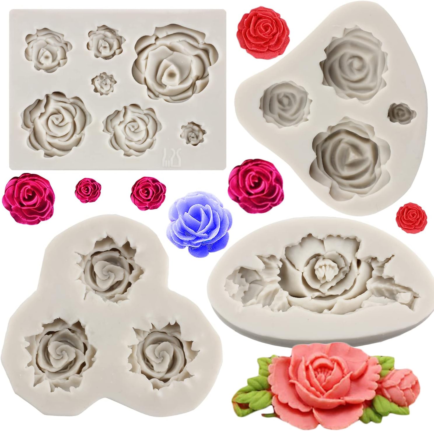 Amazon.com: MYPRACS Rose Flower Silicone Molds Set of 4 - Fondant ...