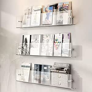 Amazon.com: RENLXFI Clear Magazine Rack Wall Mount, Bookshelf Magazine ...
