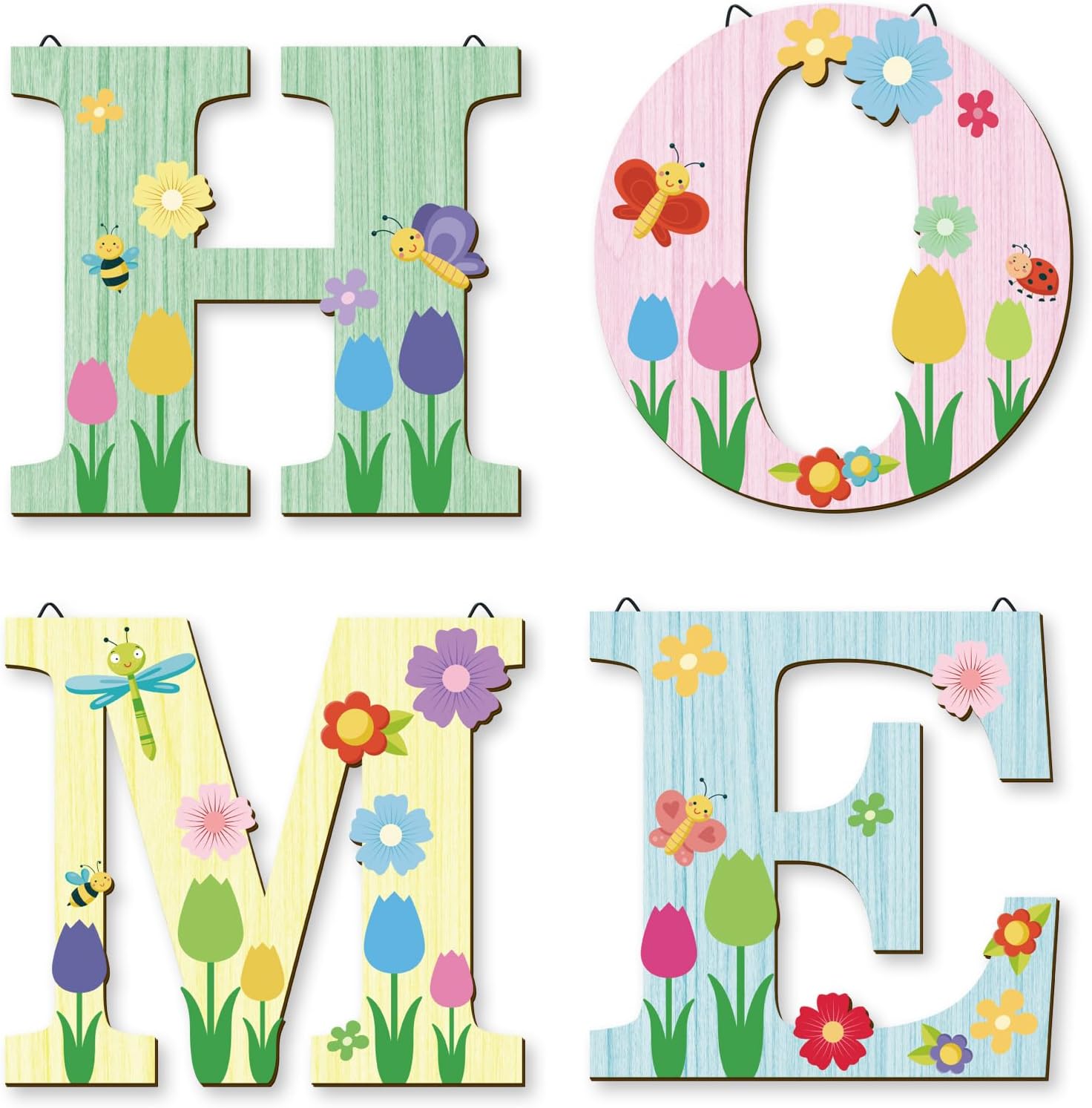 Amazon.com : 4 Pcs Spring Wood Home Sign Spring Flower Decor Spring ...