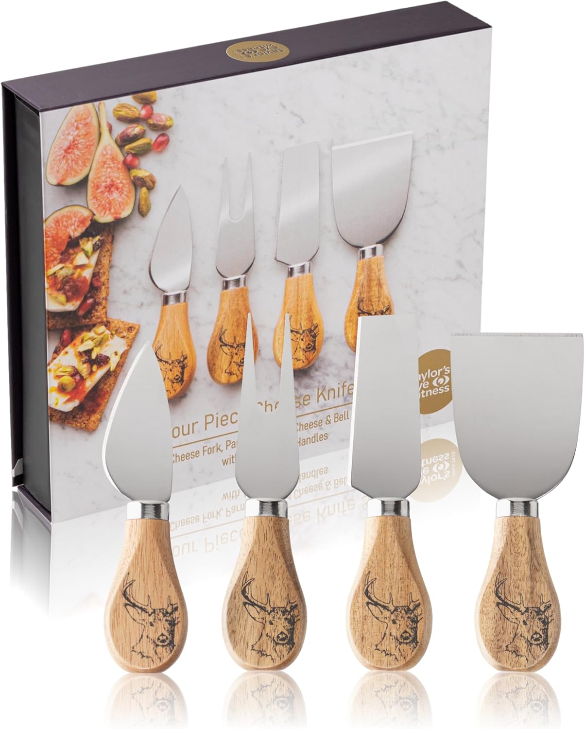 4 Piece Cheese Knife Set - Stylish Acacia Wood Cheese Knives Gift Set ...