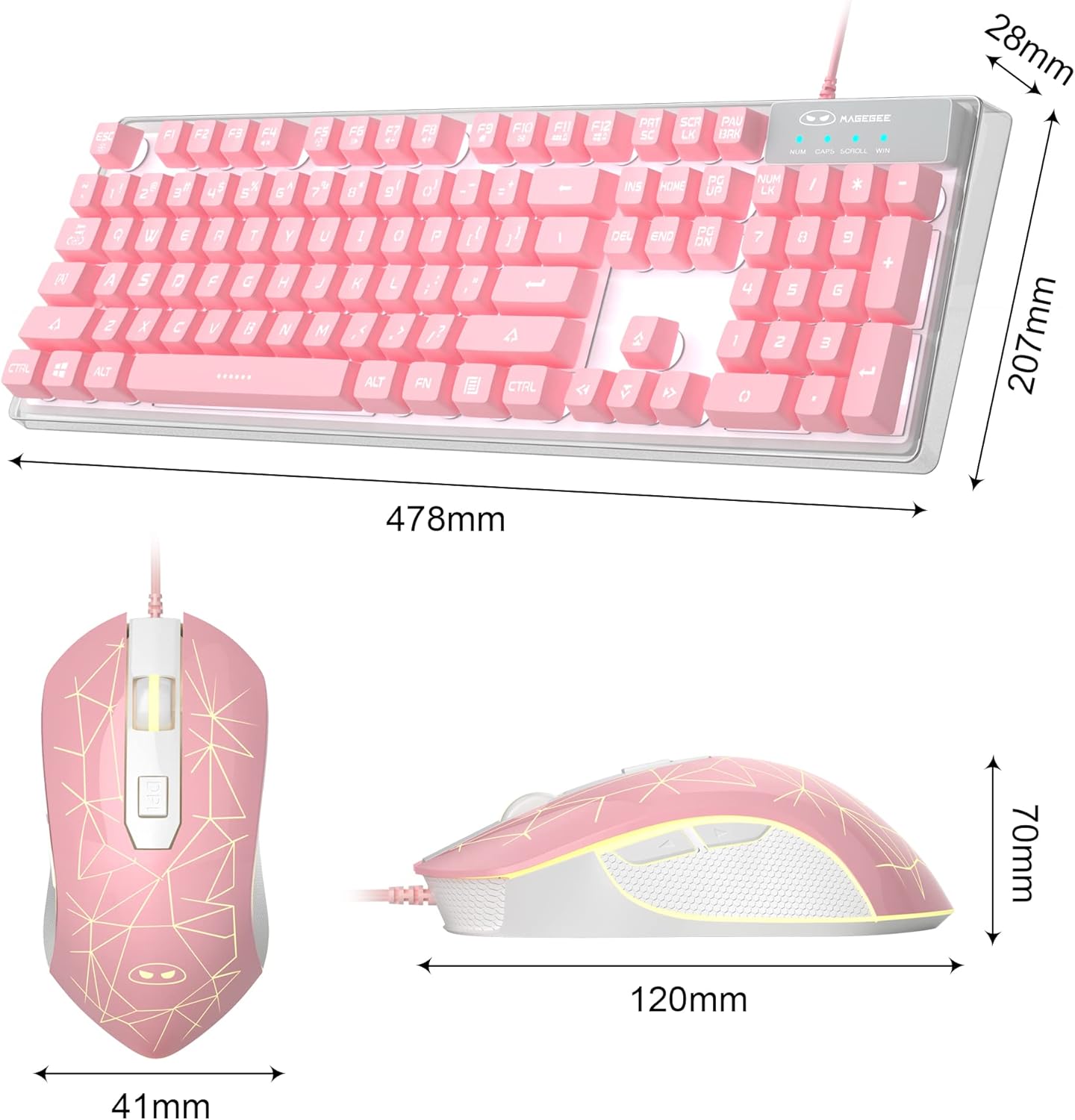 Combo de teclado y mouse para juegos, teclado retroiluminado LED de 7 colores con 104 teclas ...