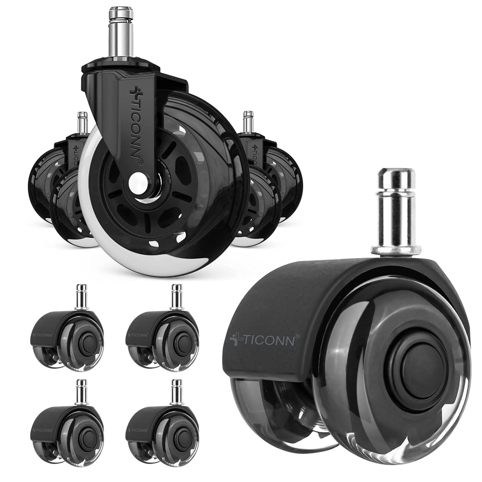 Amazon.com: TICONN Office Chair Caster Wheels Set of 5(Transparent)+ 2 ...