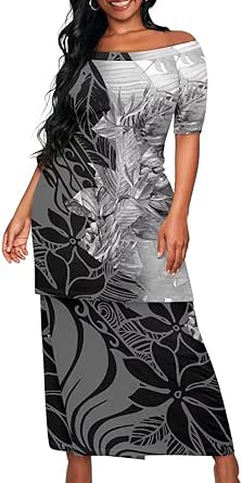 Clruersn Polynesian Dress for Women Plus Size 2 Pcs Set Puletasi Samoan ...