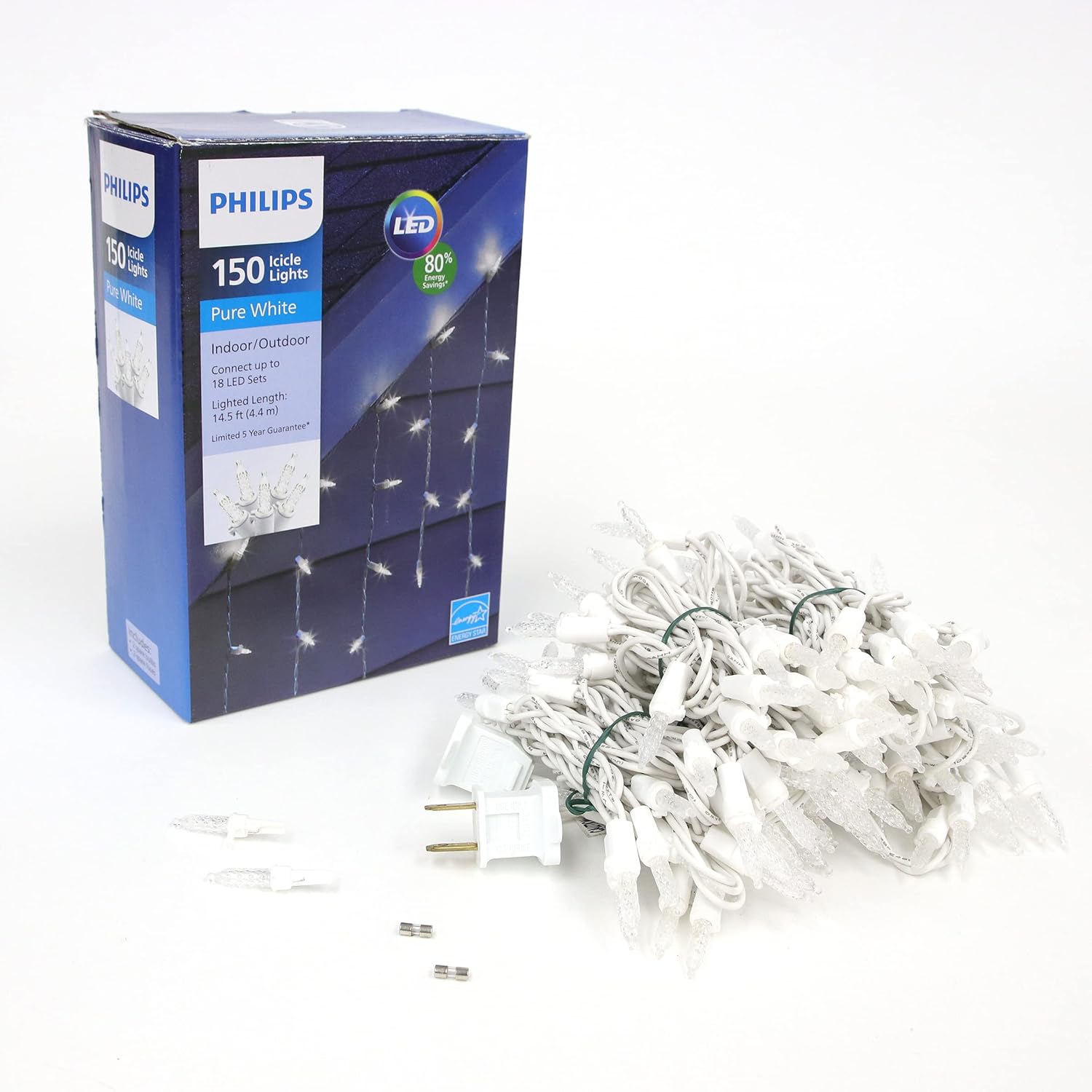 Amazon.com: Philips Faceted Mini Icicle Lights – 150 Pure White Mini ...