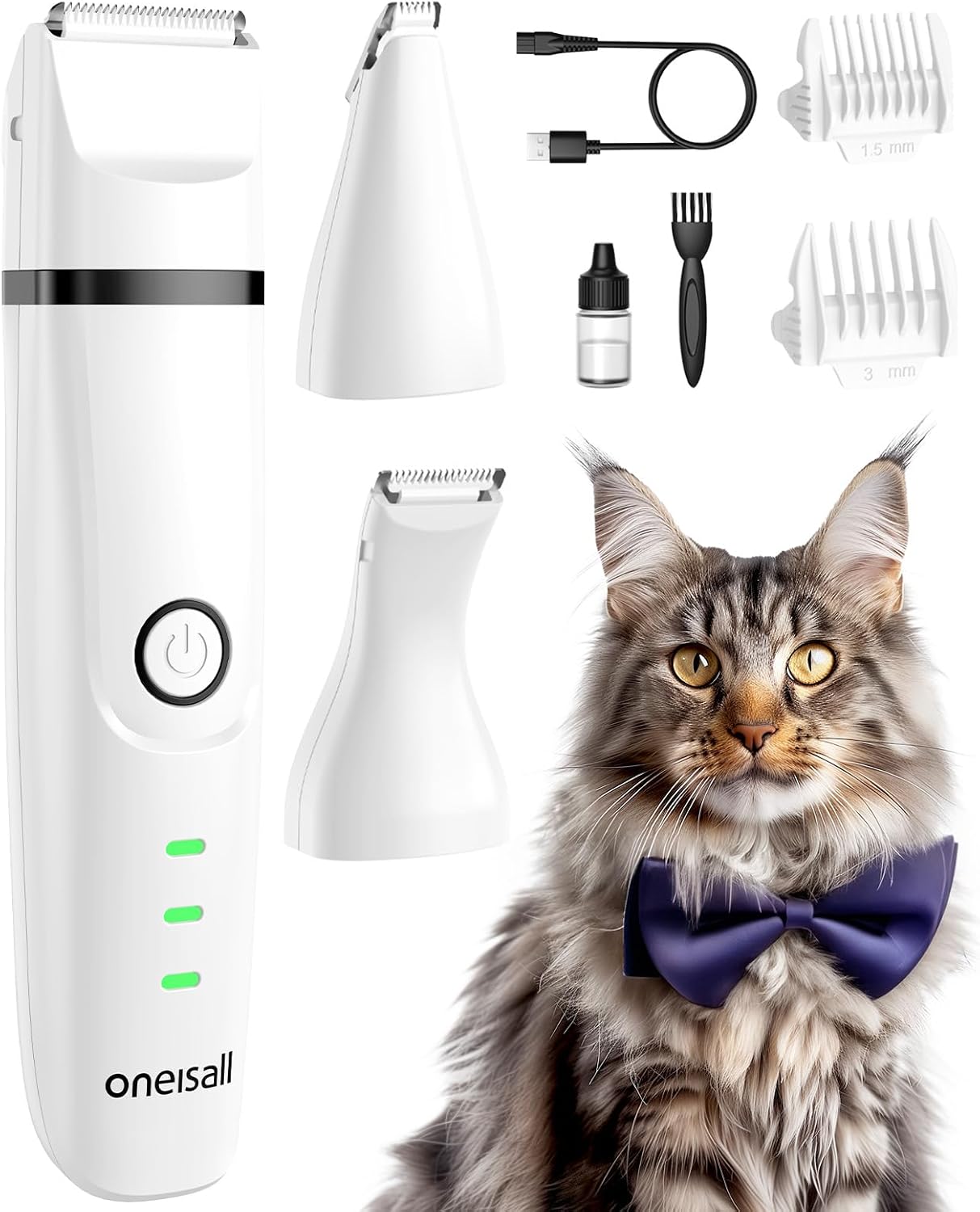 oneisall 3 in 1 Cat Clippers Grooming Kit, Low Noise Cordless Cat ...