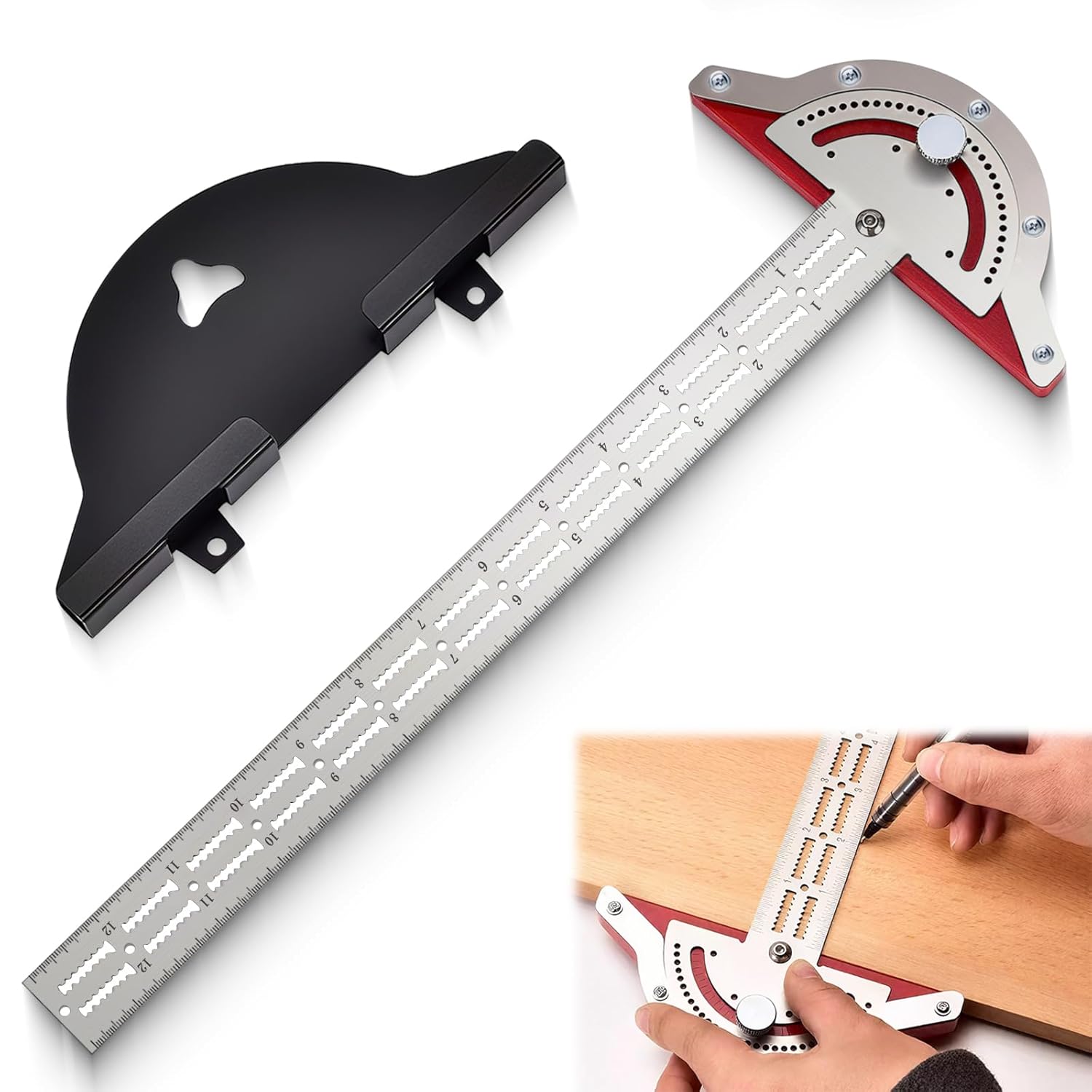 13in Woodworking Scriber Marking Line Ruler, Adjustable Stainless Steel ...