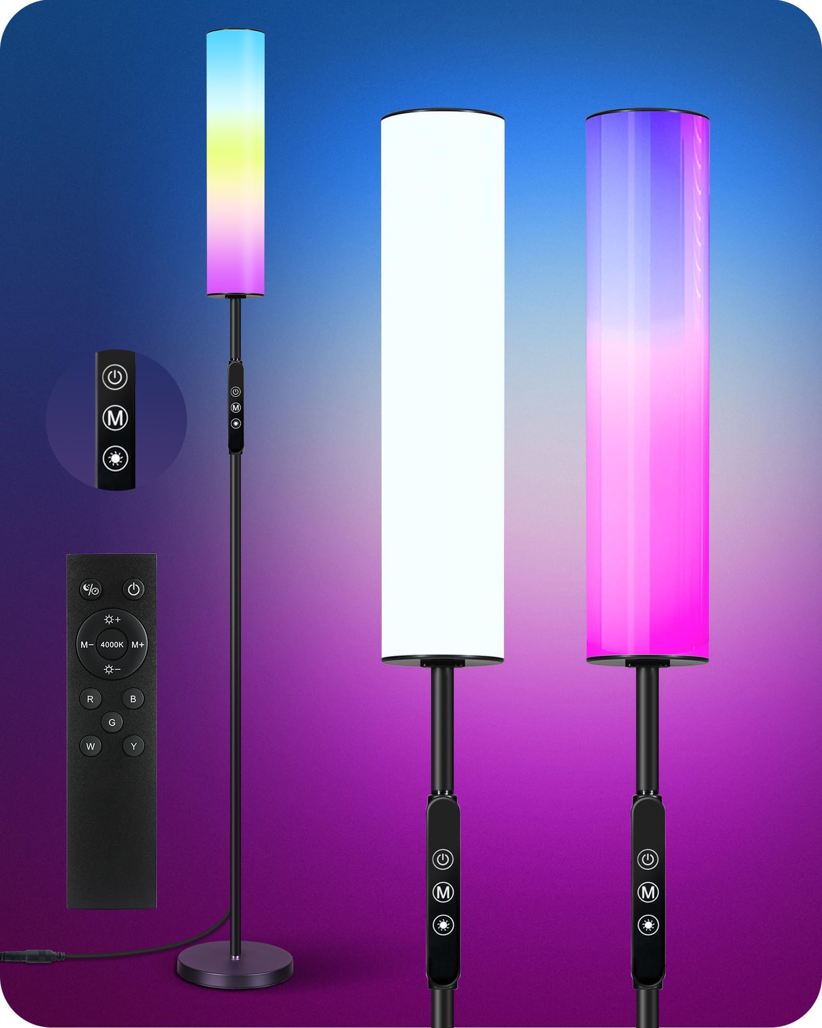 66" LED Corner Floor Lamp, 1500lm Dimmable Standing Floor Lamp with 16 ...