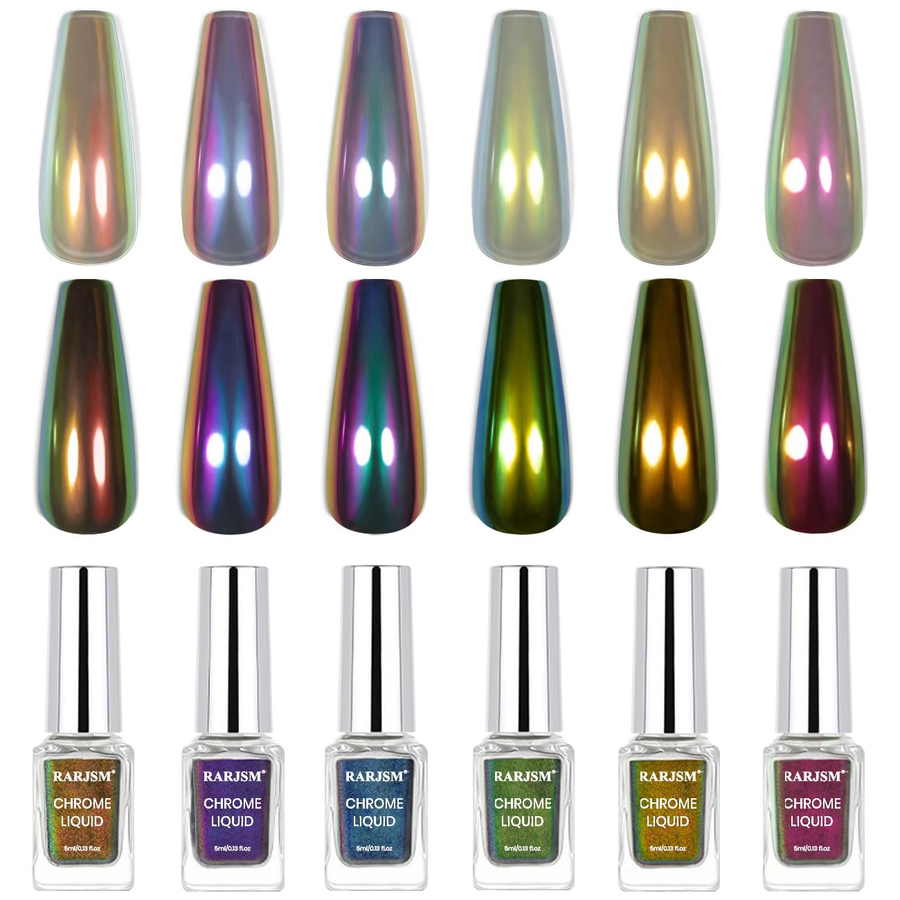 Amazon.com : RARJSM Chameleon Liquid Chrome Nail Powder Set 6 Pcs Magic ...