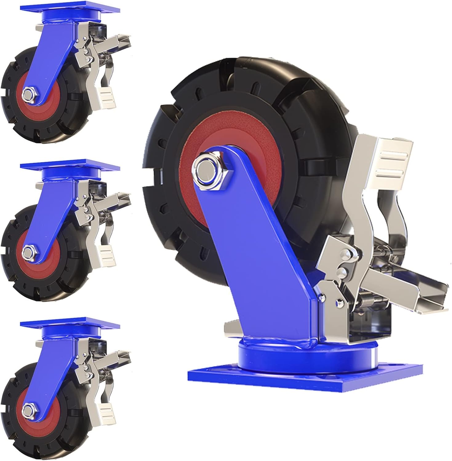 Amazon.com: WORDFUN Rubber Caster Wheels with Top Lock Brake（4 Piece ...