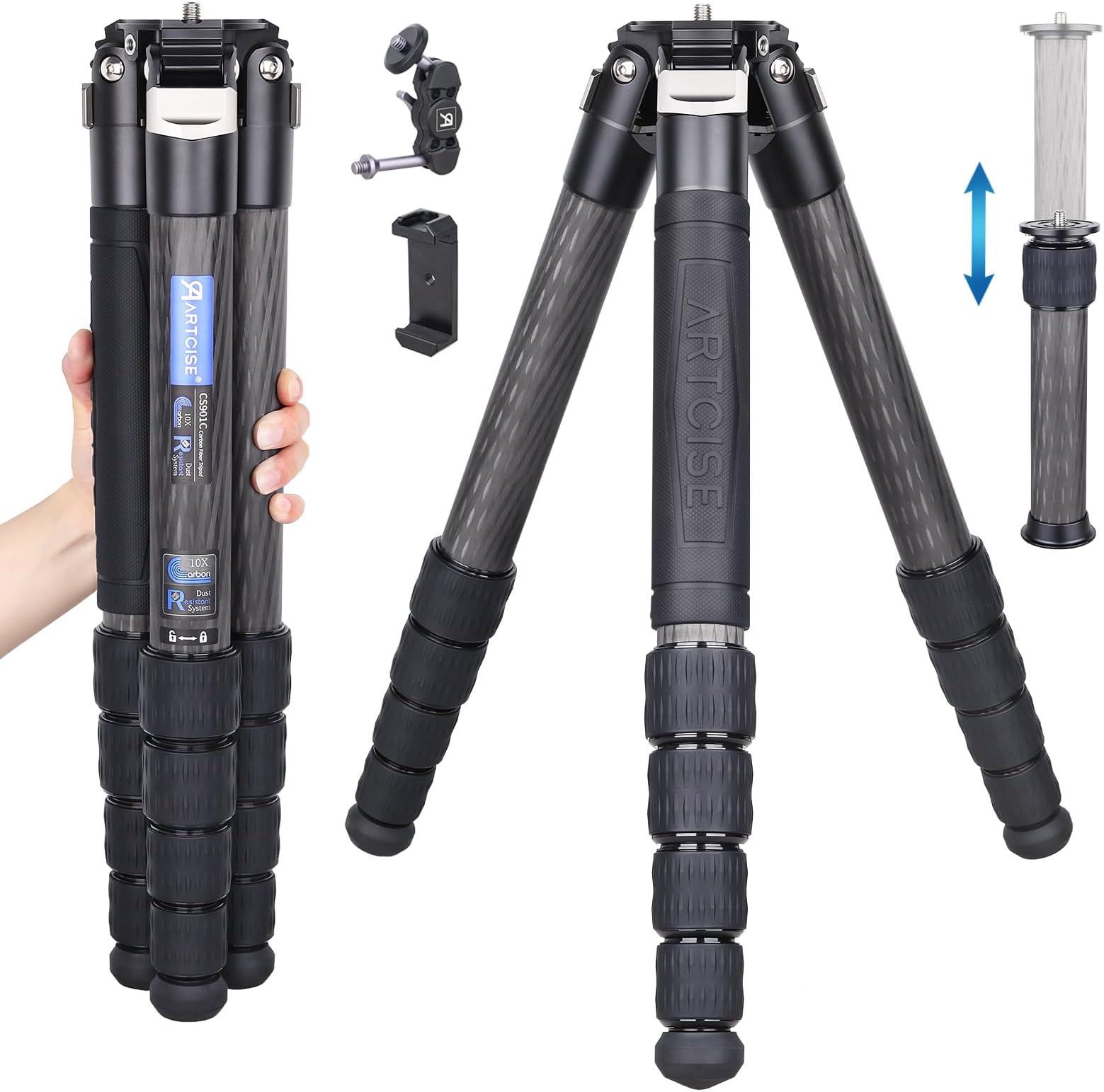 Amazon.com : Professional Heavy Duty Carbon Fiber Tripod CS901C with ...