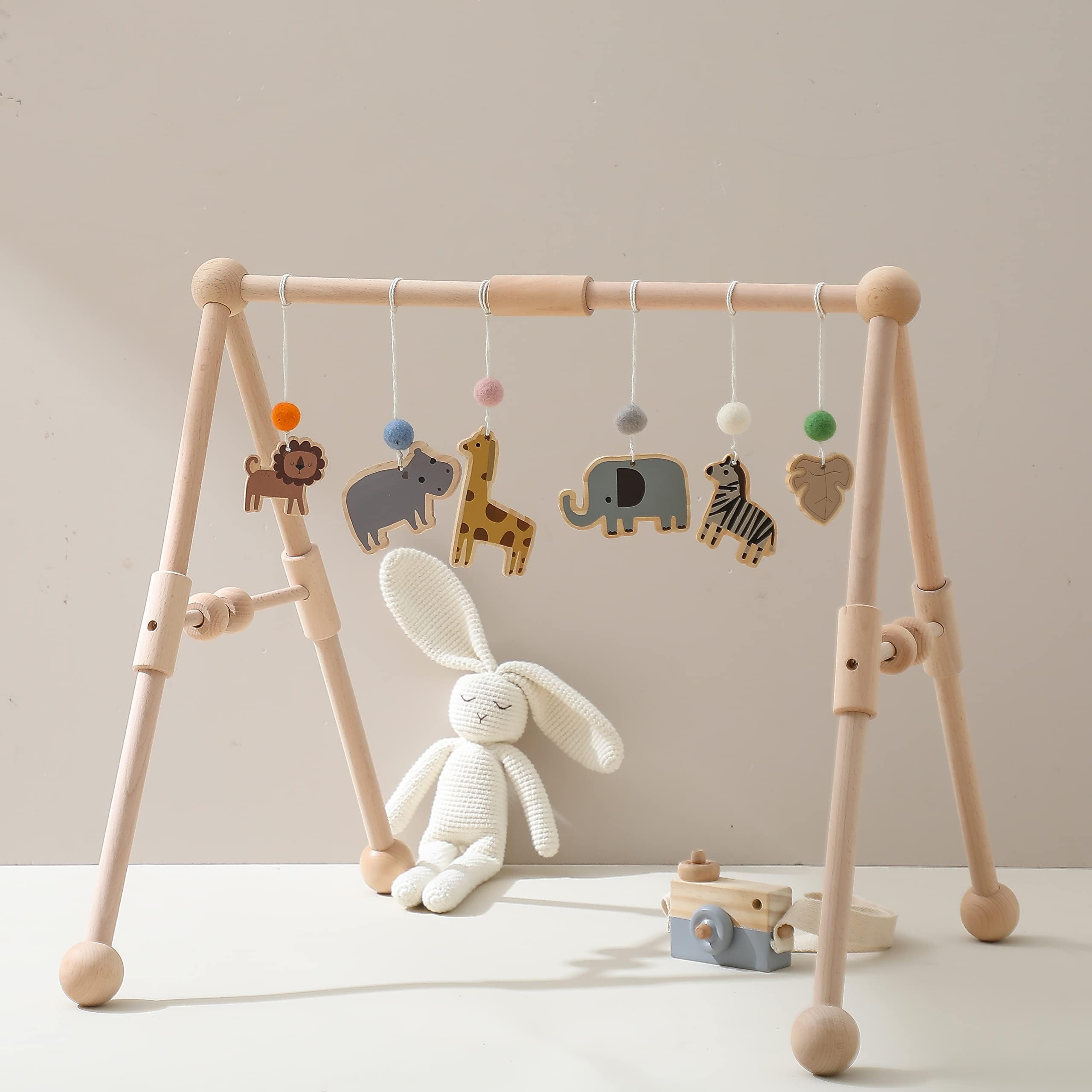 Amazon.com: Etucdose Wooden Baby Gym with 6 Gym Toys, Detachable Wooden ...
