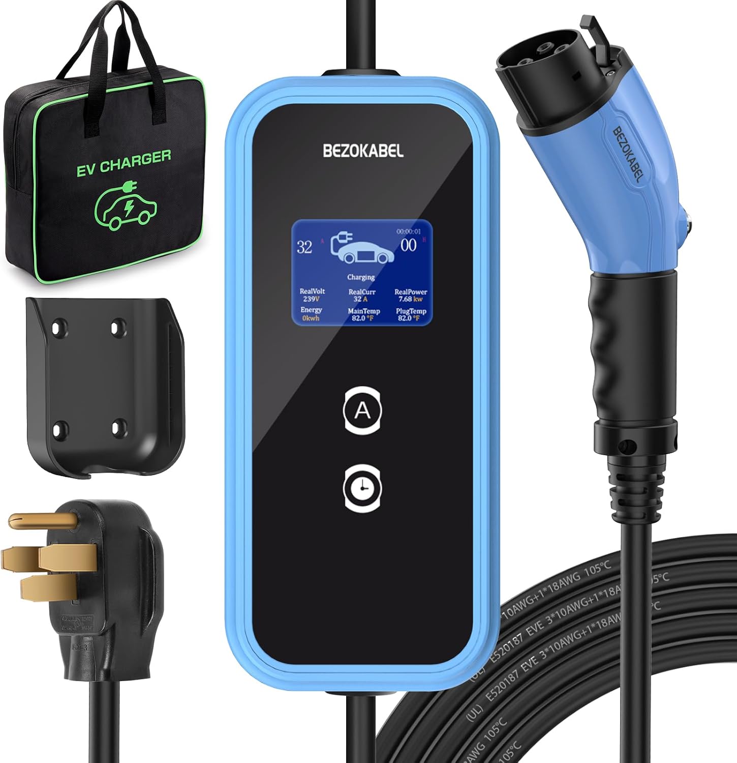 Amazon.com: BEZOKABEL Level 2 EV Charger (10-32Amp, 110V-240V, SAEJ1772 ...