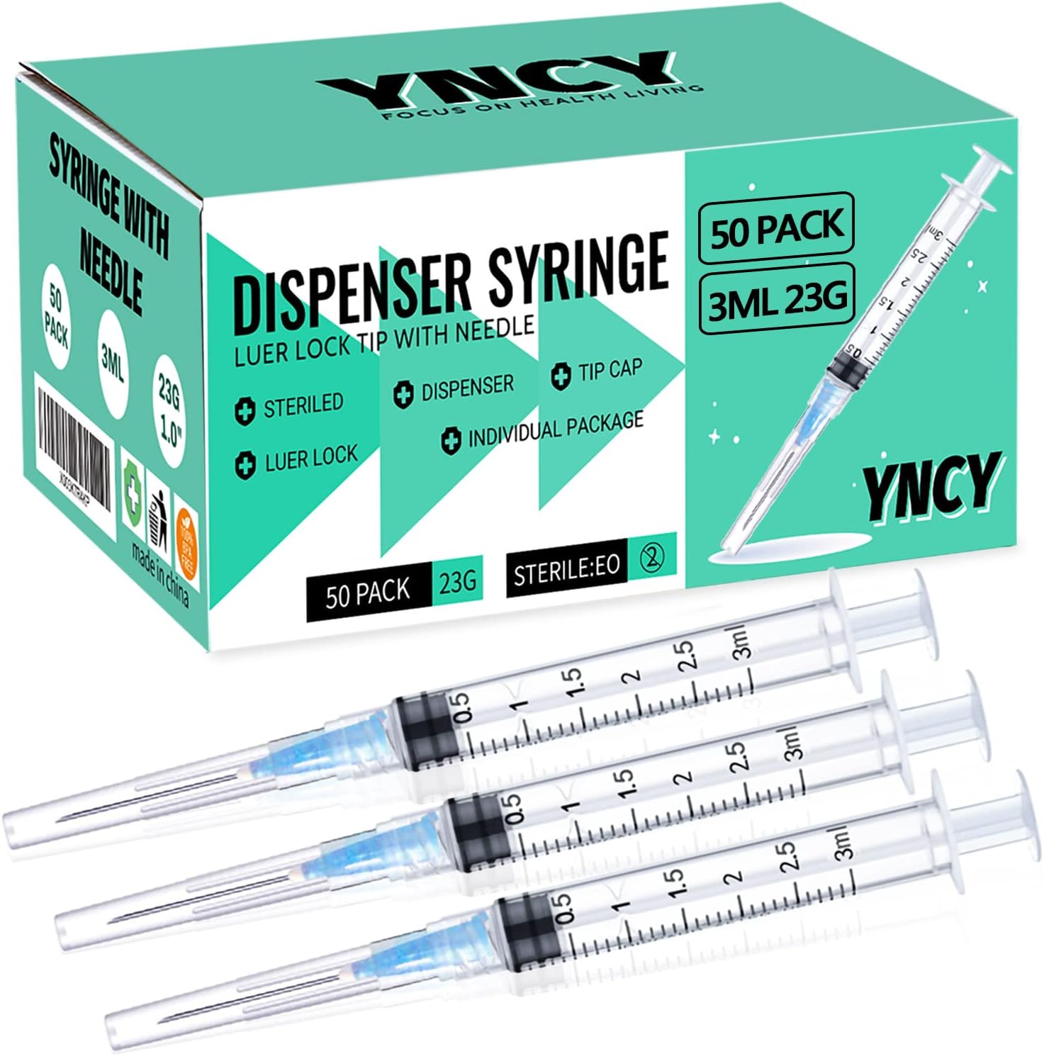 Amazon.com: 50 Pack 3ml Disposable Syringe with Needle 23Ga 1.0 Inch ...