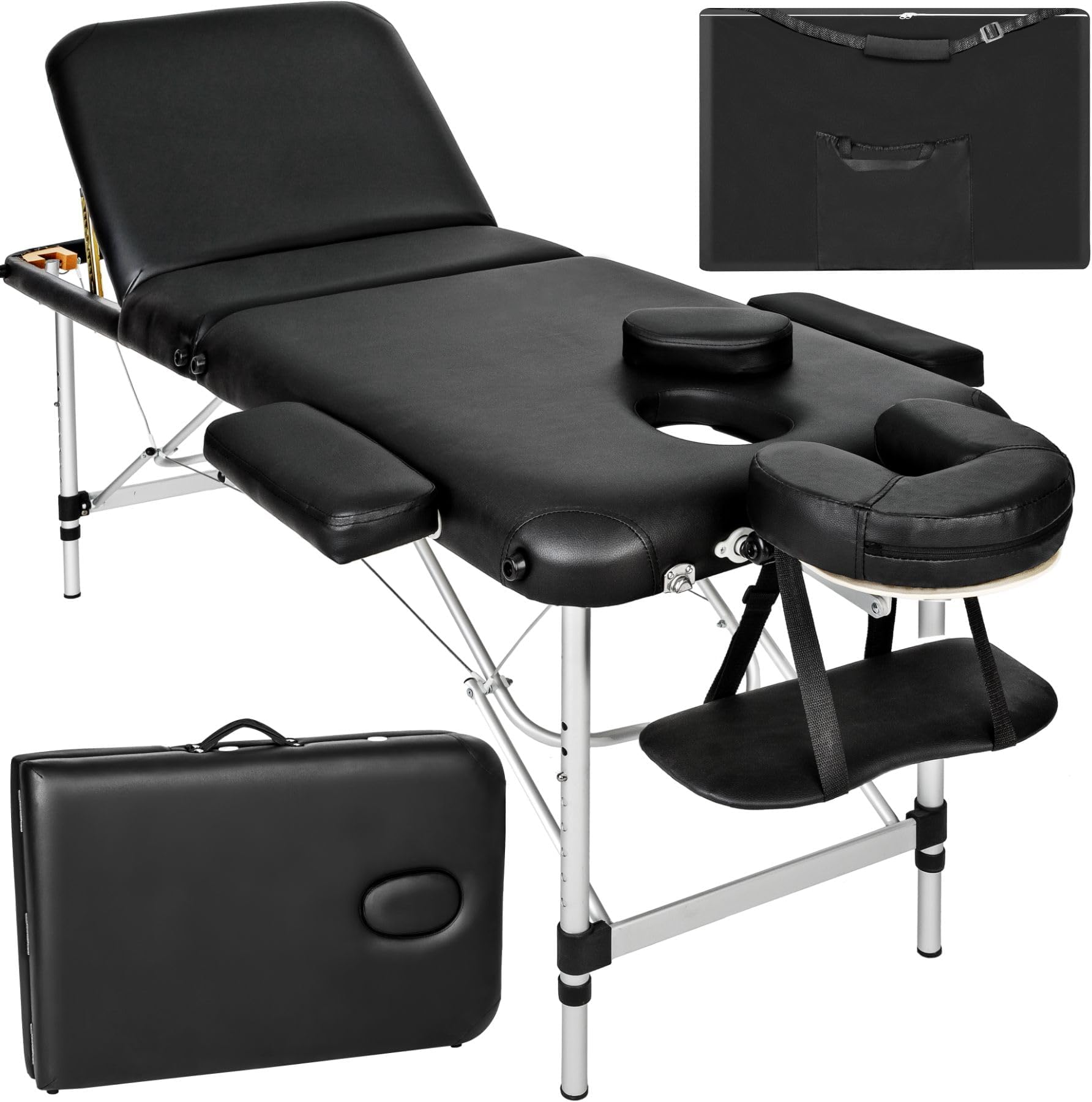 TecTake Lightweight Portable Massage Table, Comfortable 3 section ...