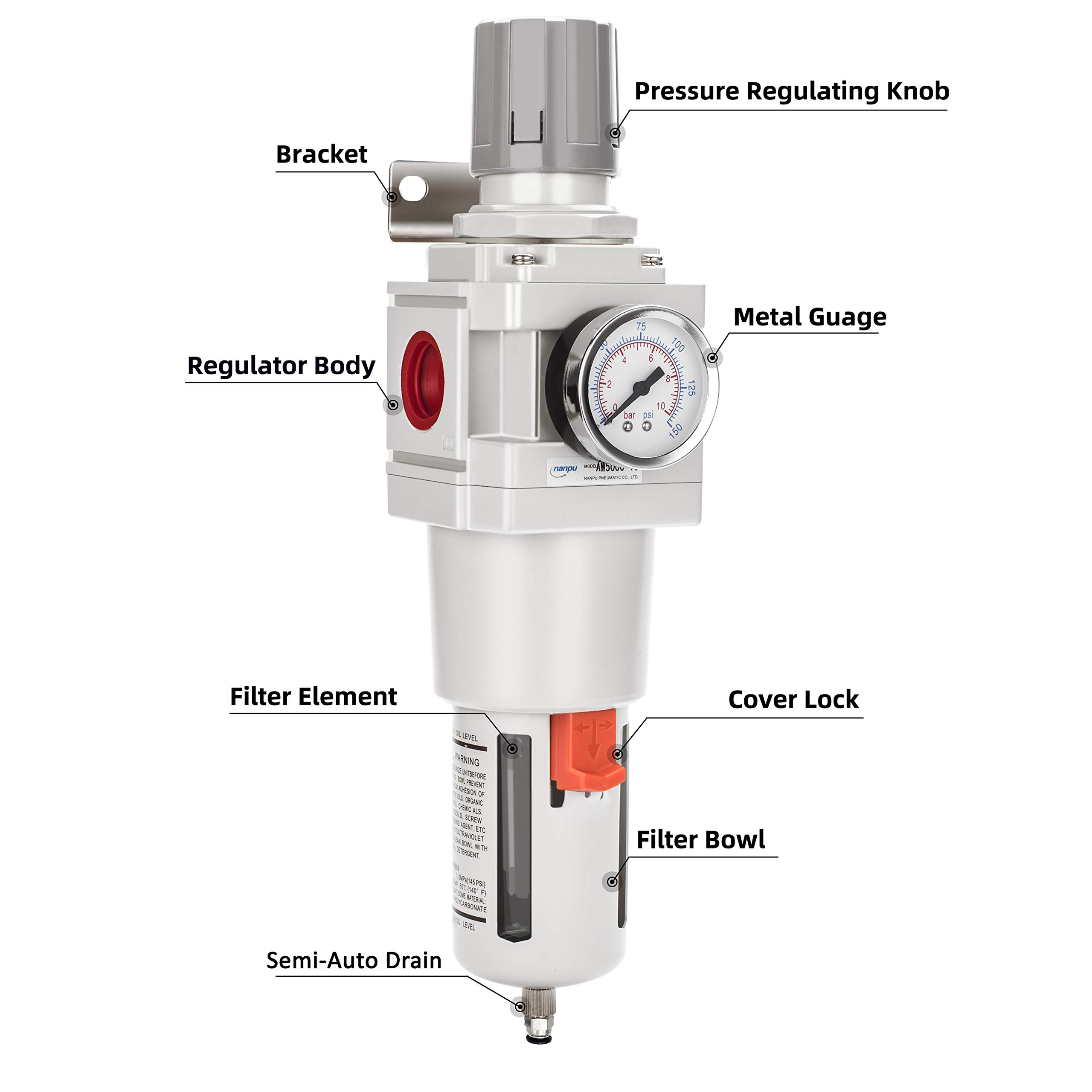 Snapklik.com : NANPU 1" NPT Compressed Air Filter Regulator Combo Piggyback