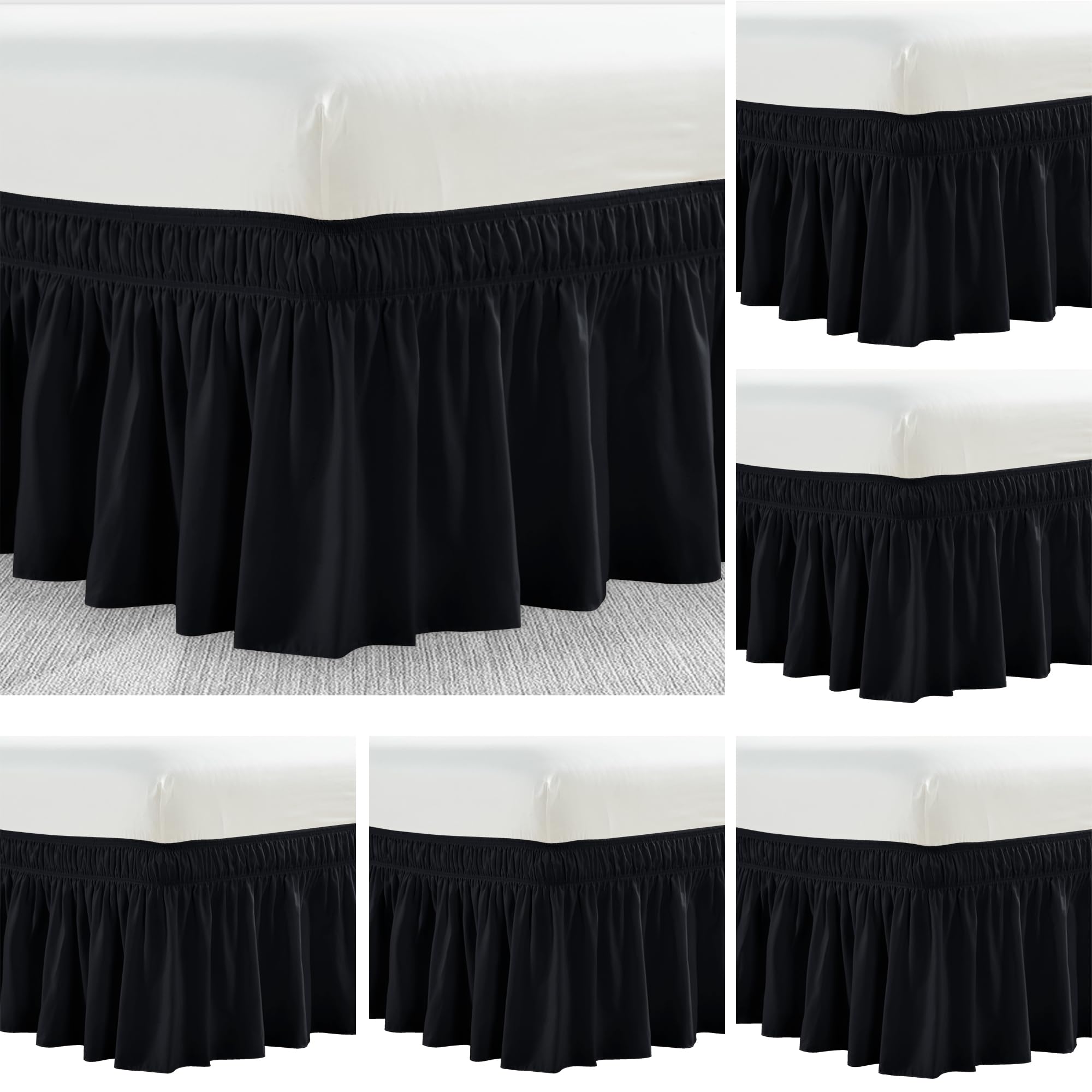 Nasitos 6 Pack Queen/King Black Bed Skirt-Wrap Around Bed Skirts 18 ...