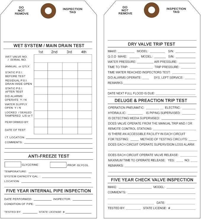 Amazon.com : Tags 4 Less Custom Fire Sprinkler Inspection Tags – 3-3/4 ...