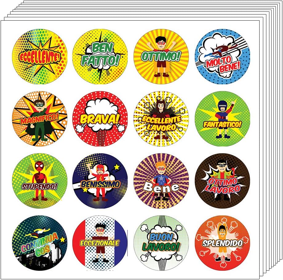 Motivational Italian Superhero Sticker Set for Kids - 10 Sheets in ...
