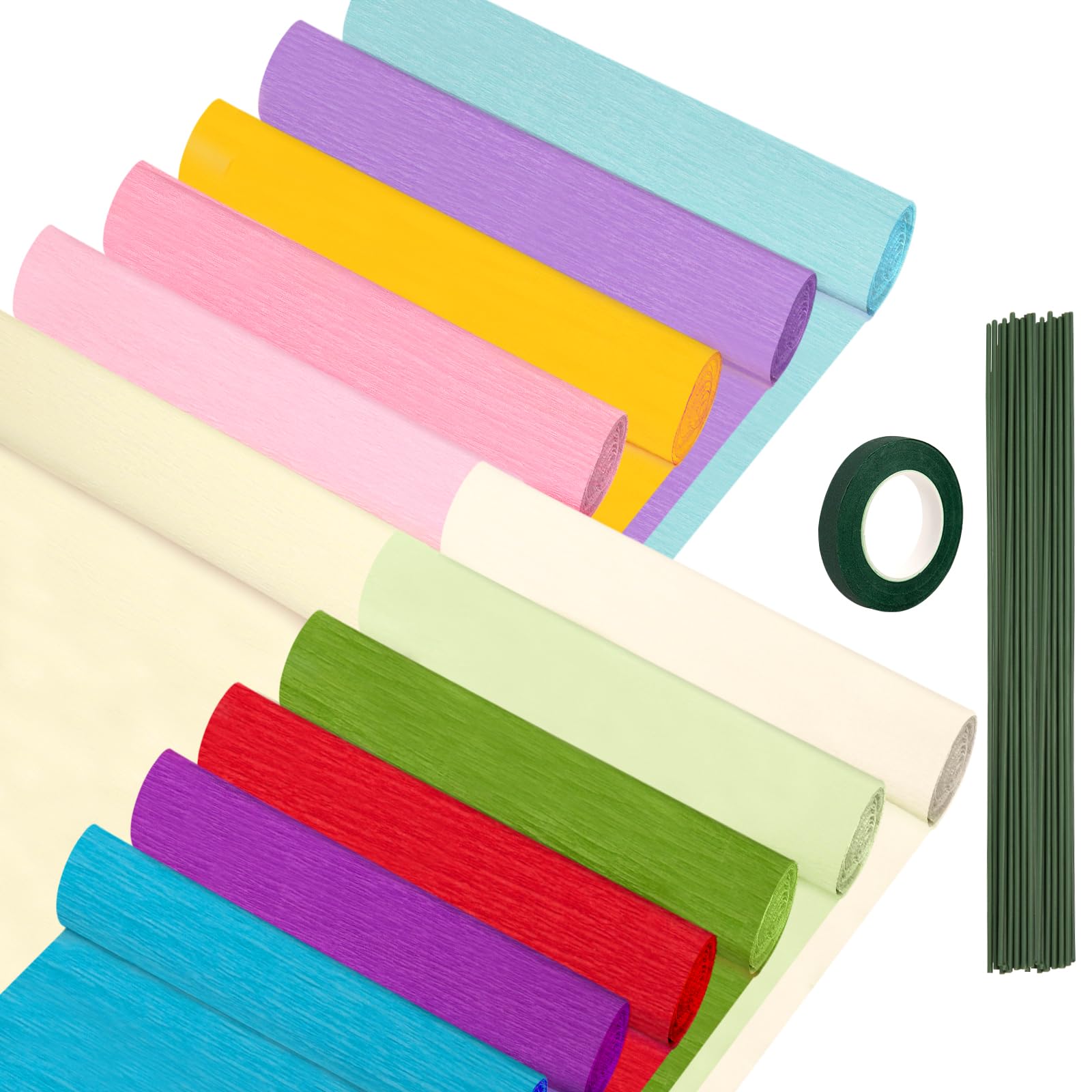 Amazon.com: 12 Colors Crepe Paper Rolls, 10 x 98Inch Wide Crepe Paper ...