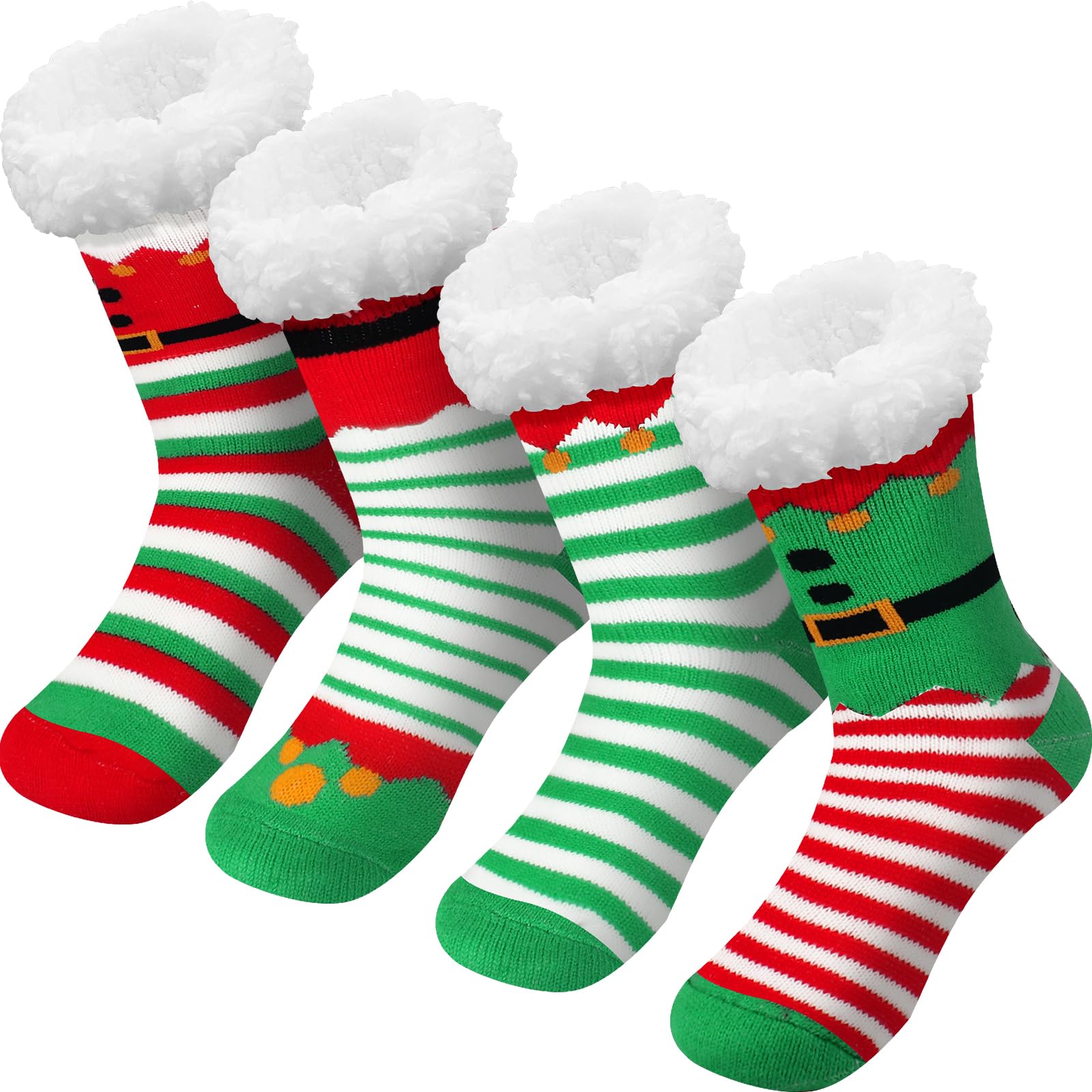 Amazon.com: Tkifoda 4 Pairs Fuzzy Elf Slippers Socks Christmas Fuzzy ...