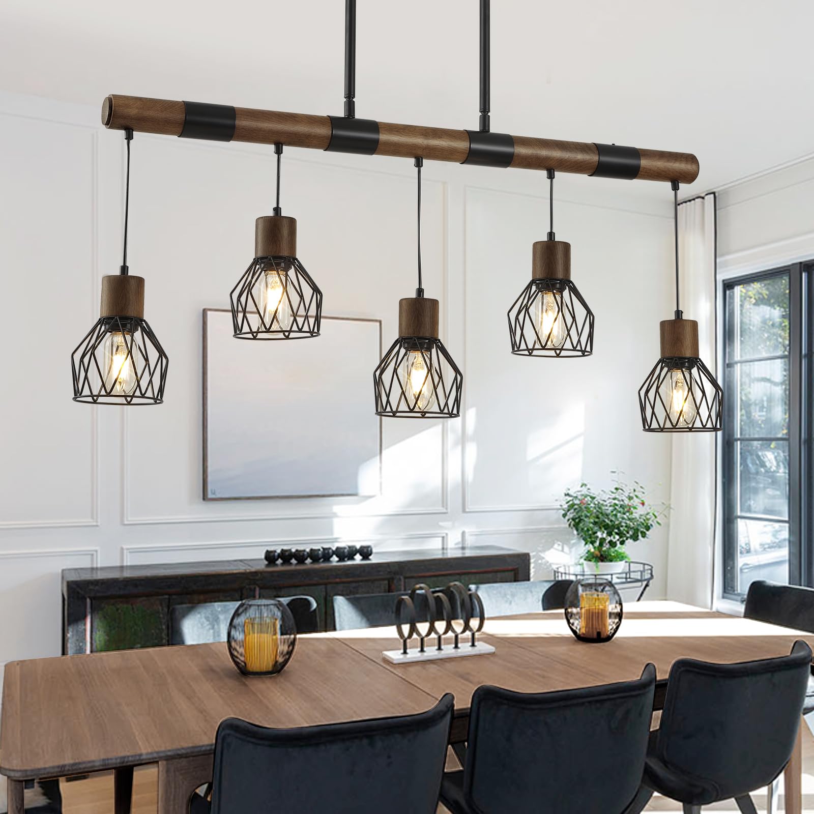 Snapklik.com : 5-Light Dining Room Light Fixture, Farmhouse Linear ...