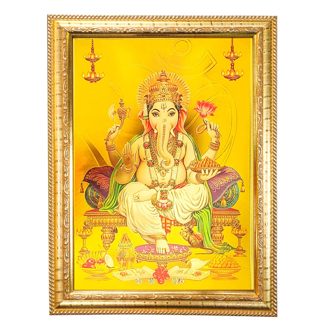 Hawai Gold Plated Lord Ganesha Photo with Engineered Wood Wall Hanging ...