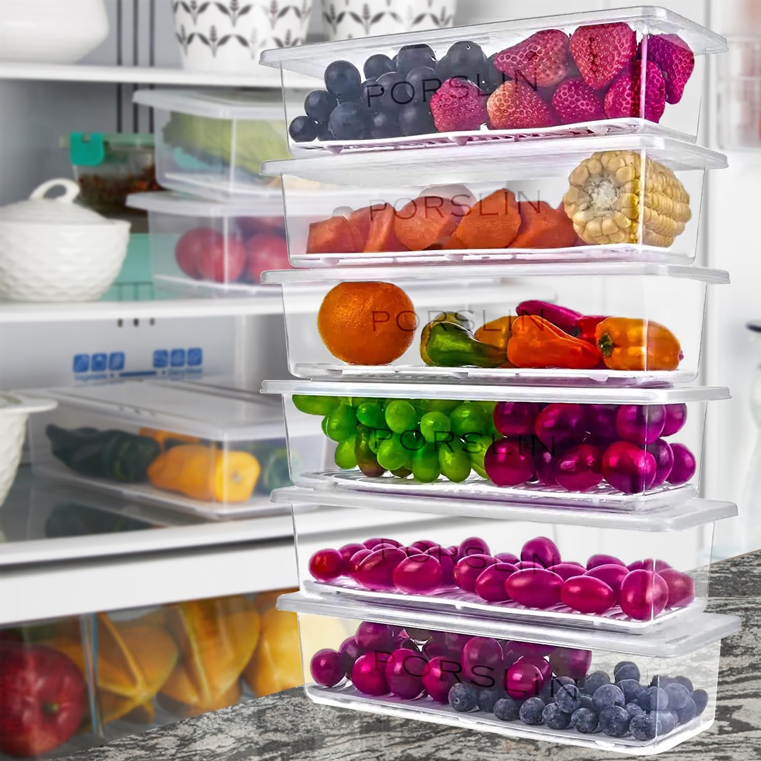 Porslin Pack of 6 1500ml Fridge Storage Boxes, Fridge Storage ...