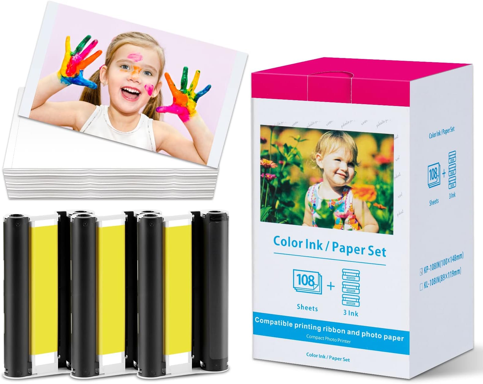 Compatible Canon Selphy CP1300 CP1500 Paper and Ink, KP-108IN 3 Color ...