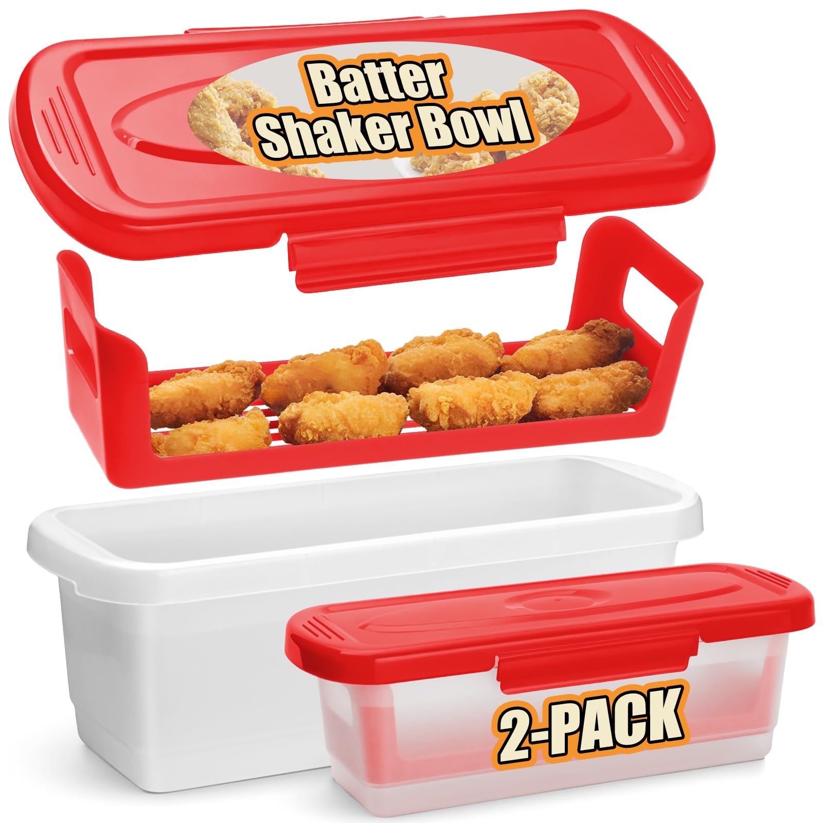 Amazon.com: Batter Breader Shaker Bowl with Lid, 2-pack Mess Free ...